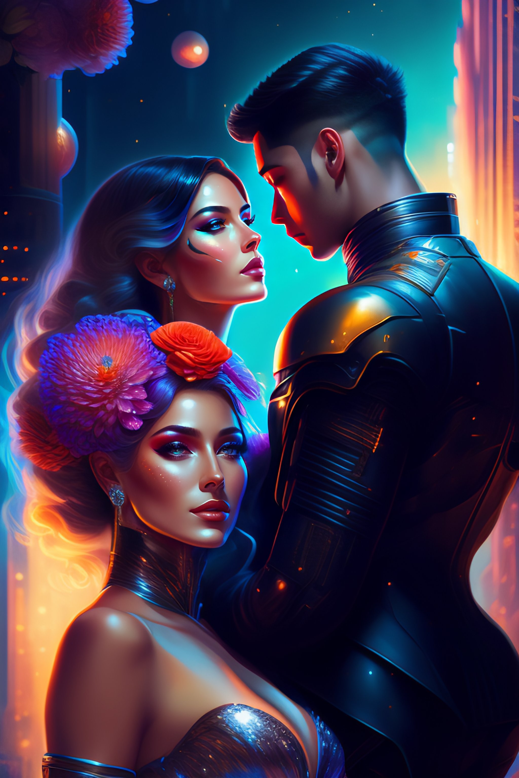 Lexica - An android man gives a bouquet of flowers to a beautiful human ...