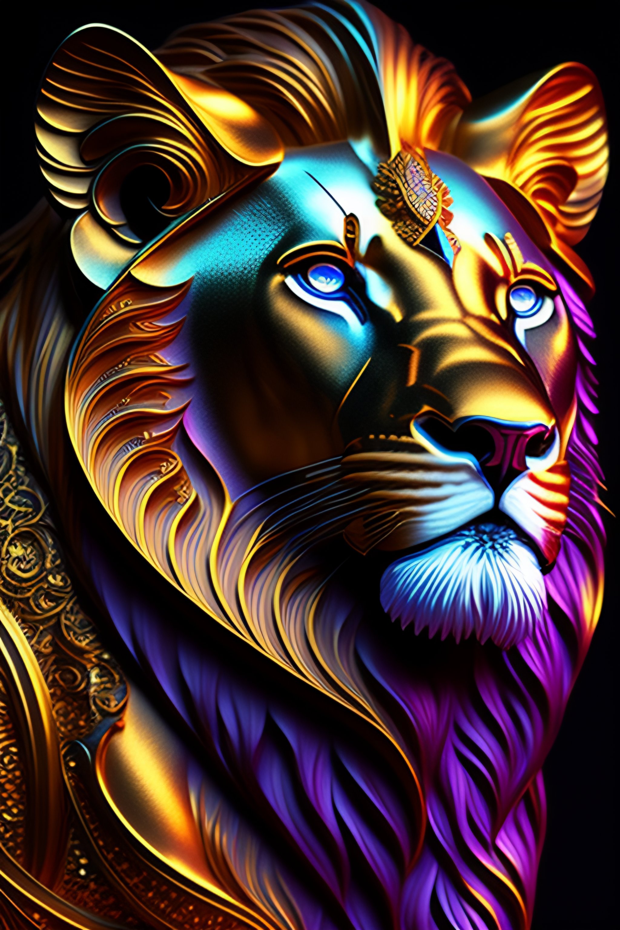 Lexica - /Mechanical lion, metallic colors, uhd, 16k, hyperornate ...