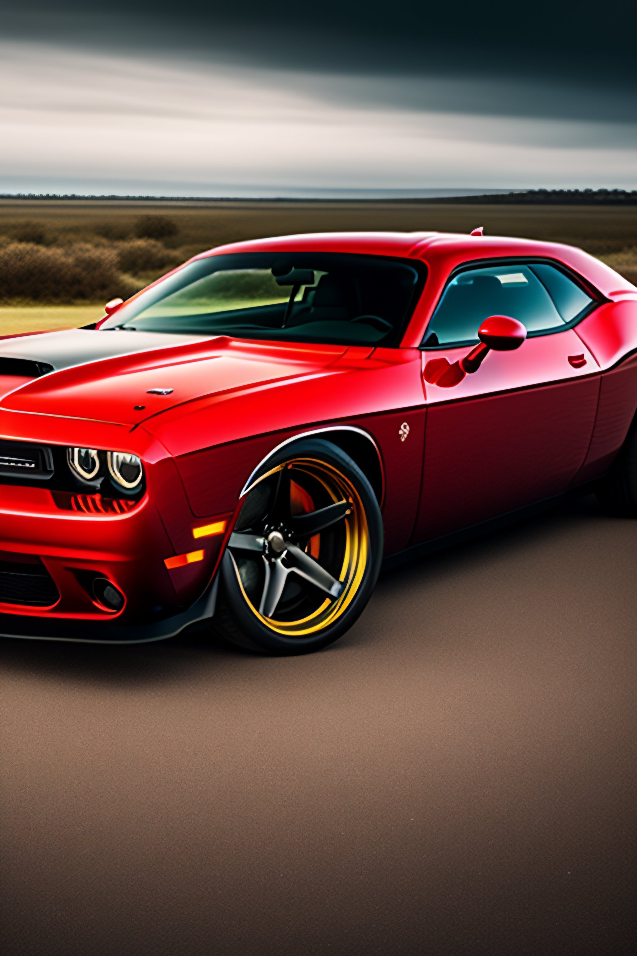 Lexica - Red Dodge Challenger but it’s wheels are yellow