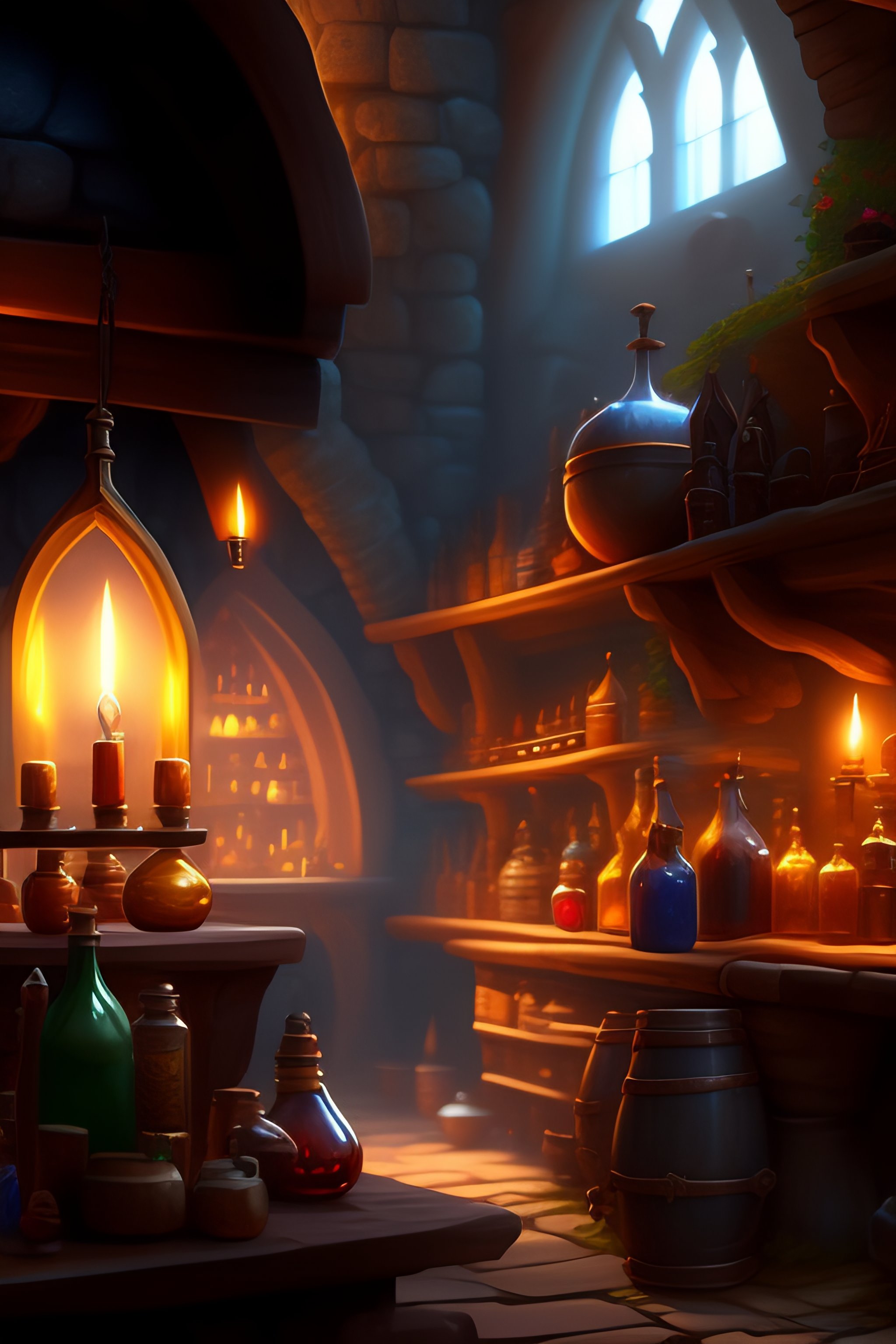 Lexica - A digital painting of a cluttered fantasy medieval alchemist's ...