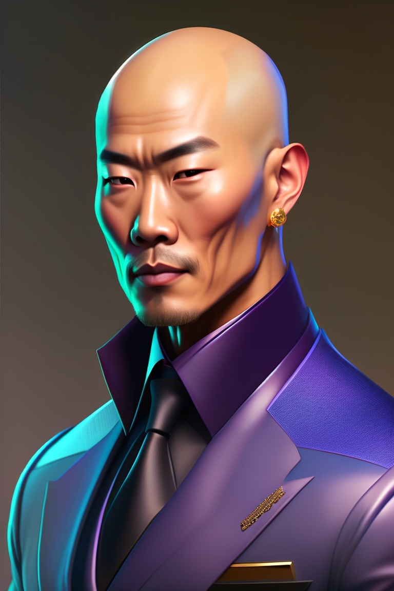 Lexica - Portrait of japanese man, age 50, gaunt face, suit, bald, full ...