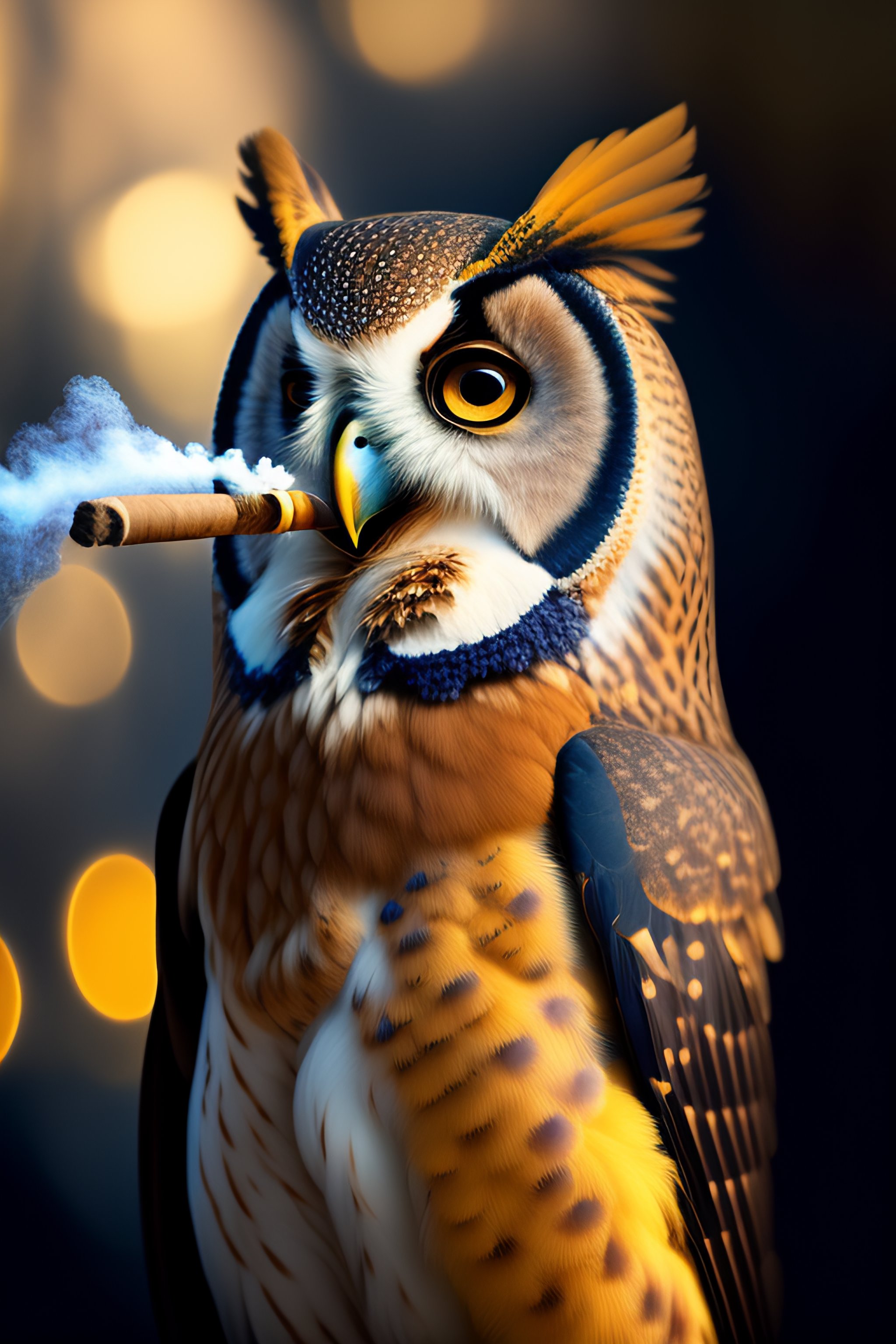 Lexica - An old photograph of an owl smoking a cigar