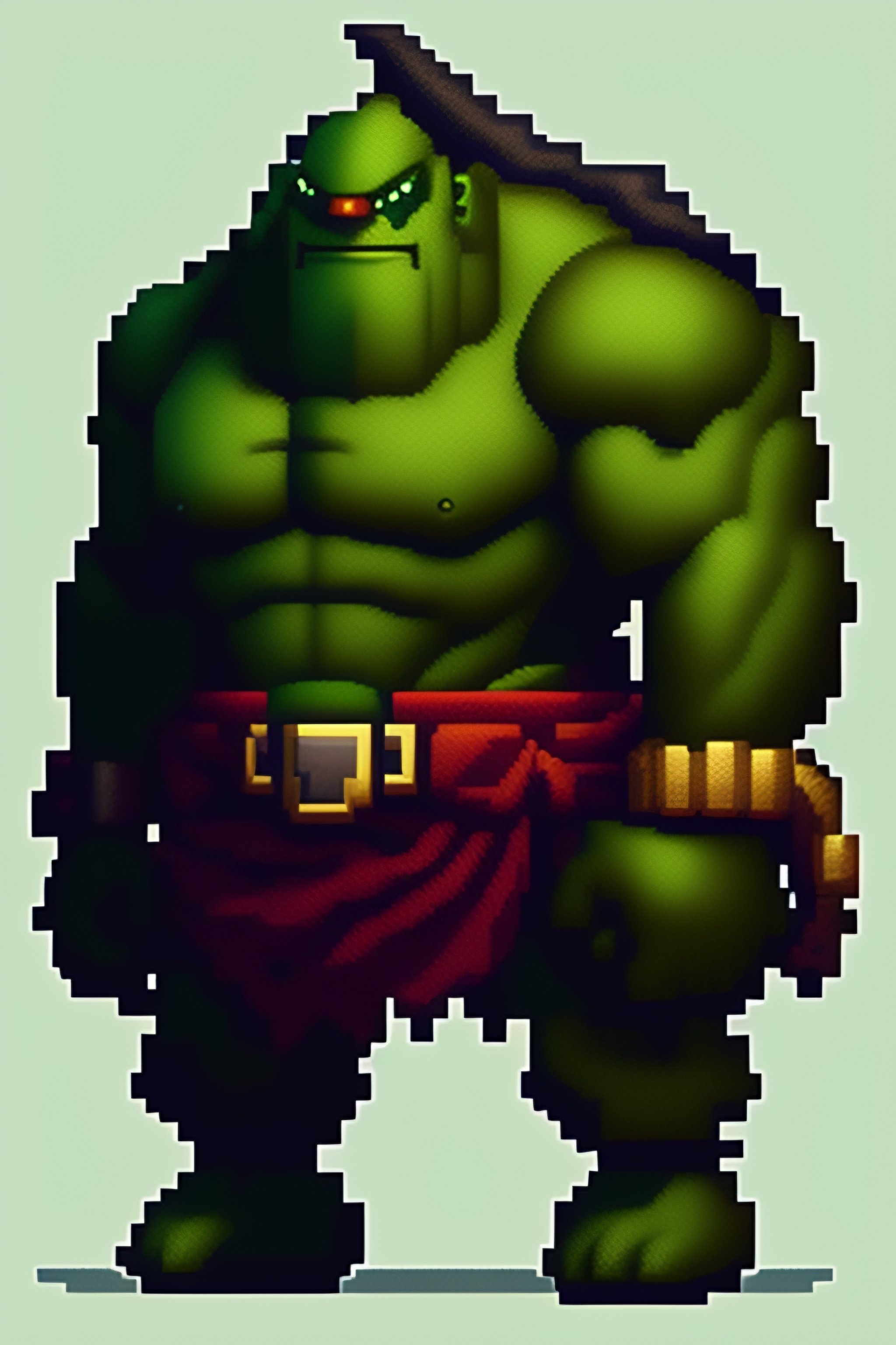 Lexica - Pixel art, ogre with mace, one eye,gray green skin, character ...