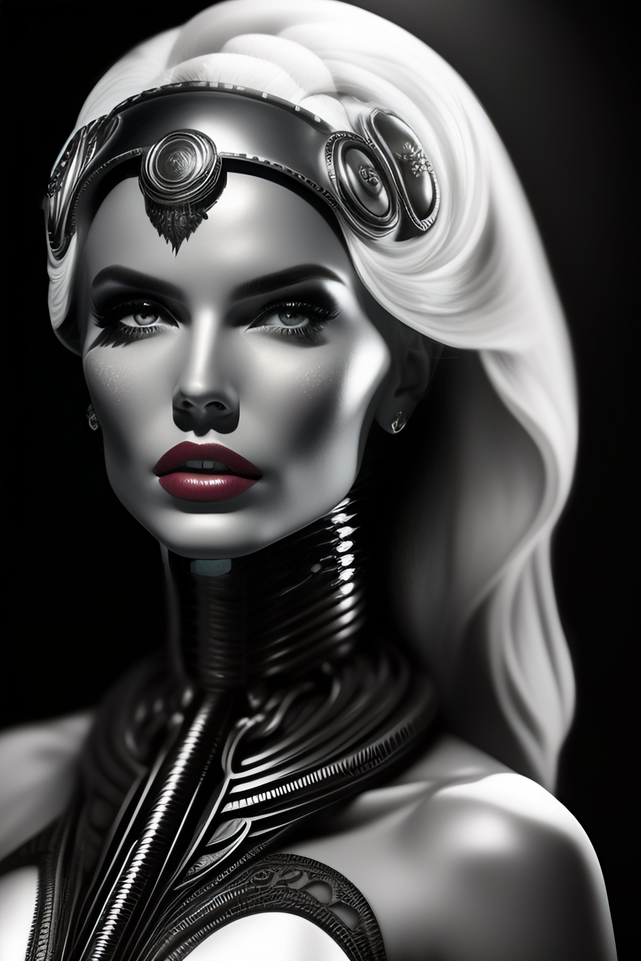 Lexica - ROBOT FEMENINO, ESTILO GIGER, BLANCO Y NEGRO, CONTRASTES ALTOS ...