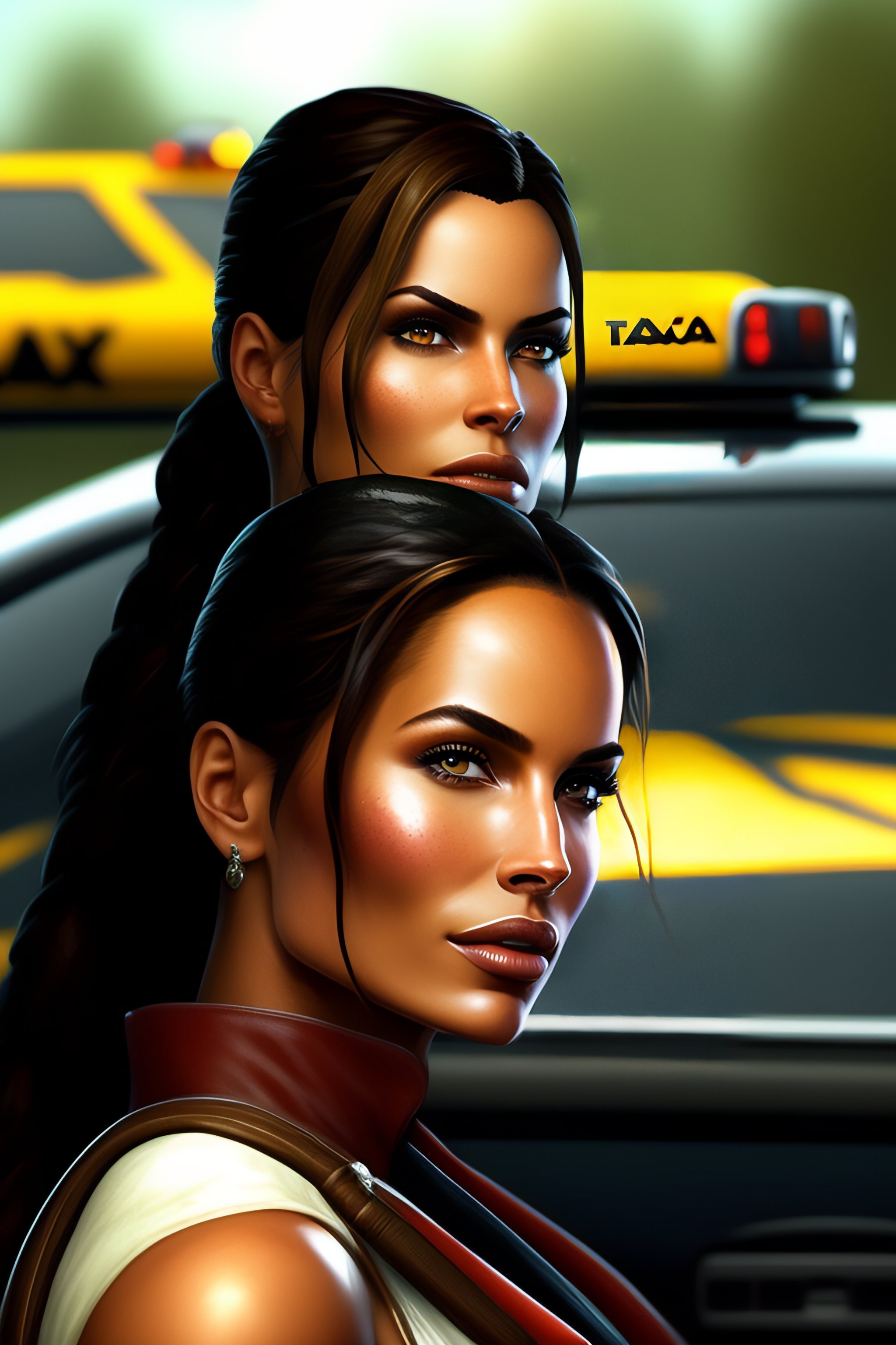 Lexica - Lara croft as a taxi driver, driving