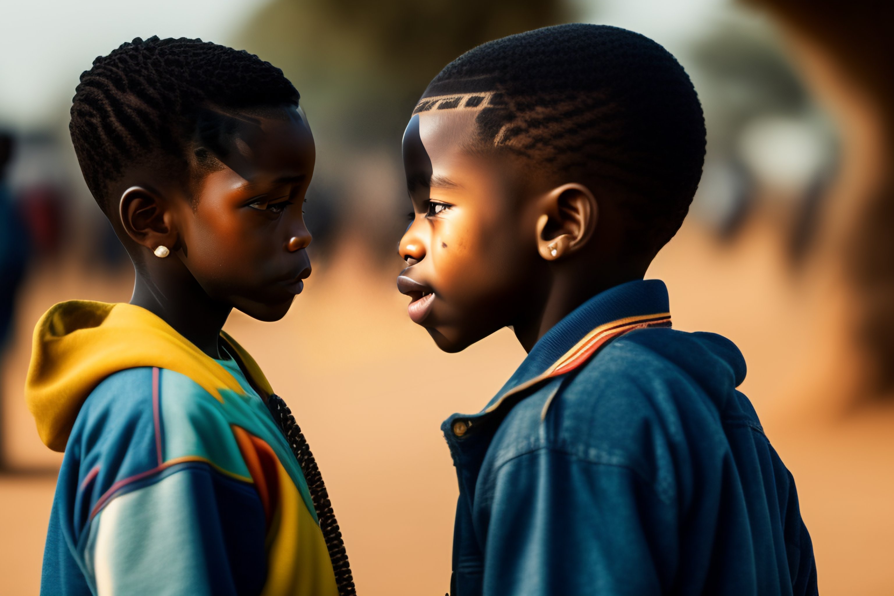 Lexica - African boy talking kind words to a stranger