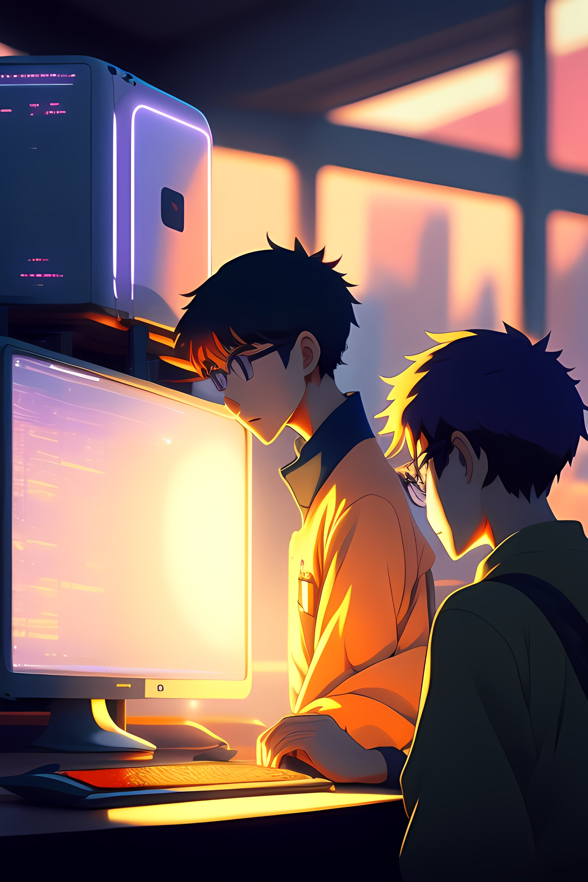 Lexica - 1 nerdy boy is programming at a Apple Mac computer in a room ...