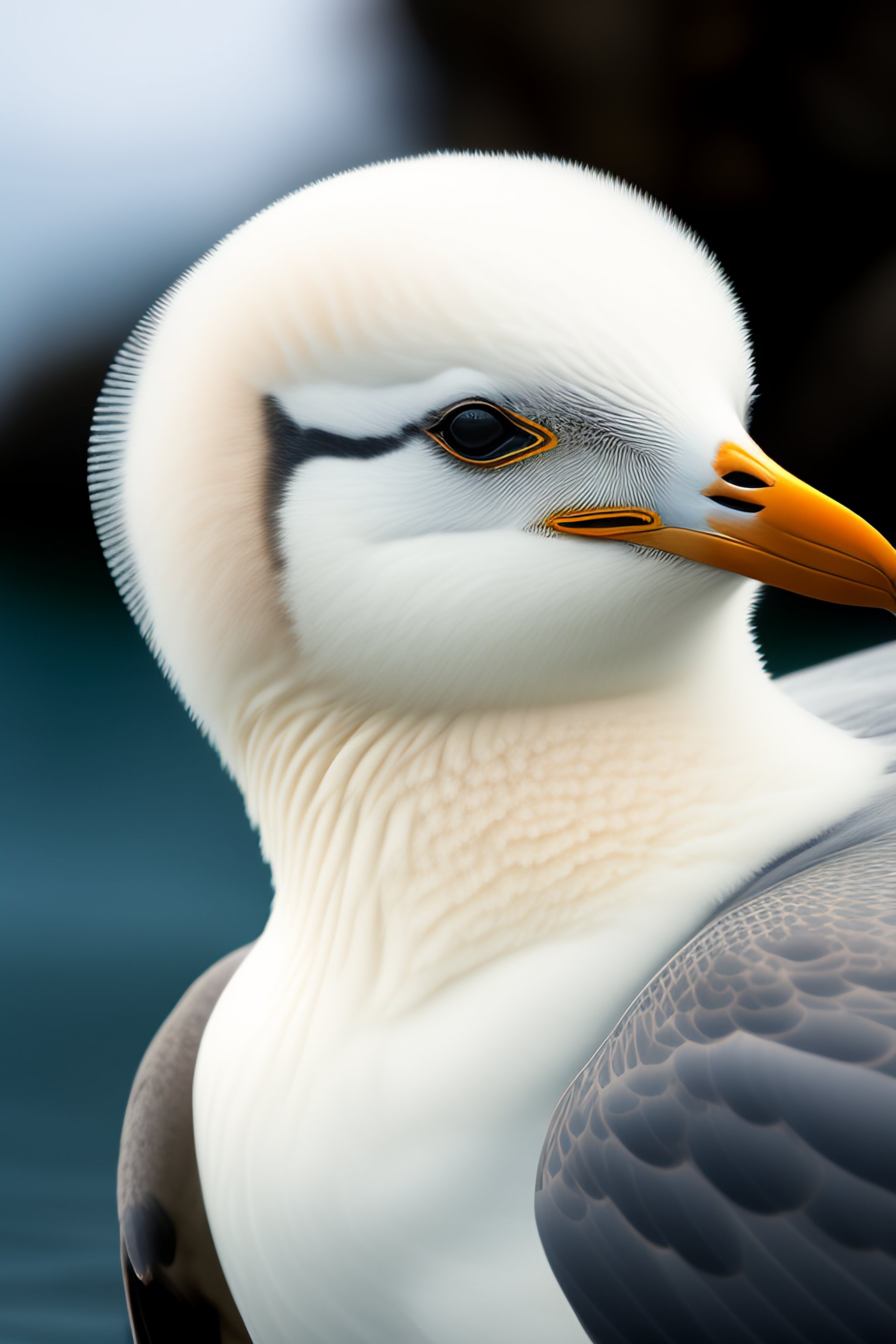 Lexica - Seagull with baby seal face and fluffy white fur gull wings