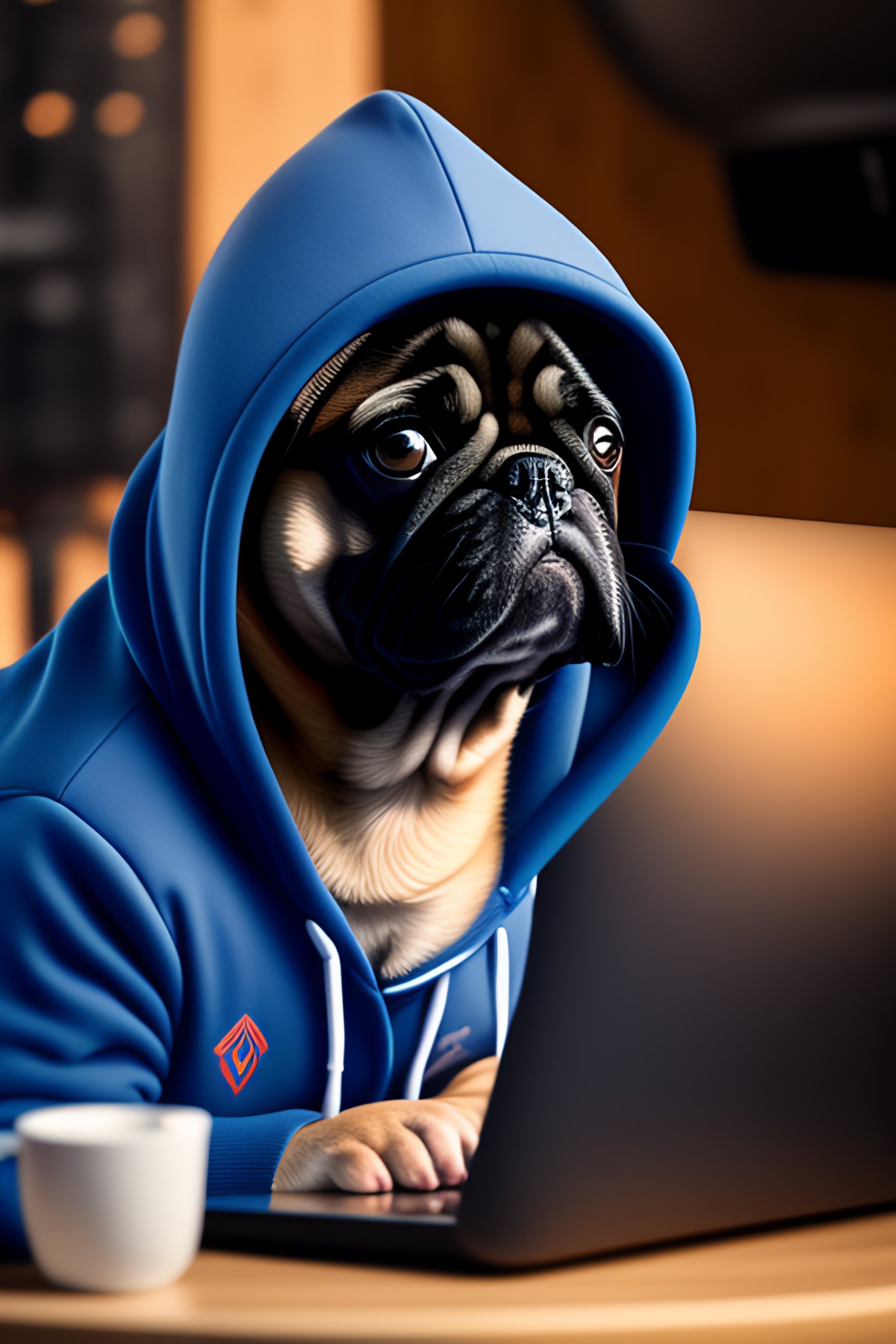 Lexica - A pug gamer in a hoodie, sitting by a gaming computer. Playing ...
