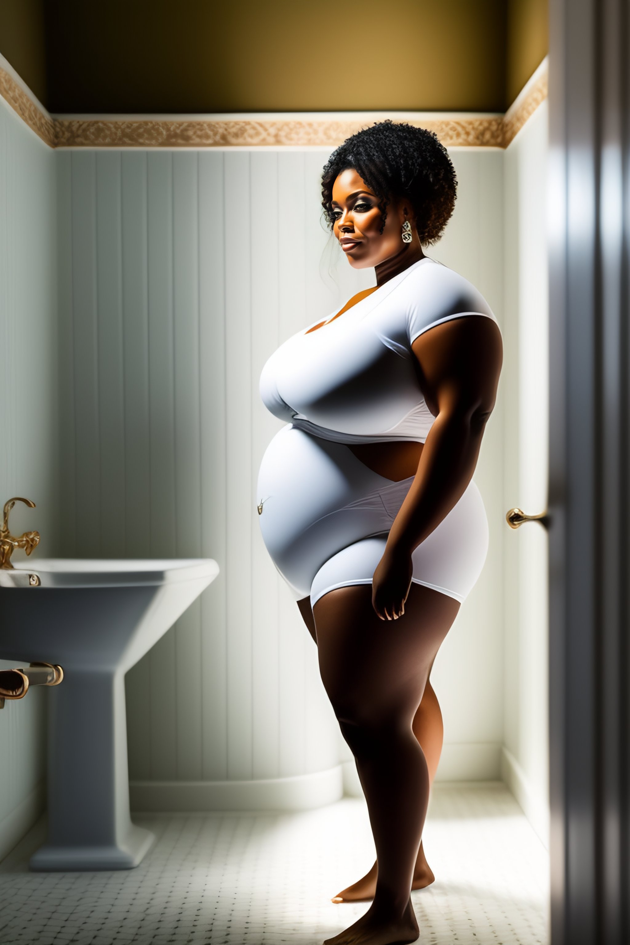 Lexica - Photo of a white thick lady standing in bathroom