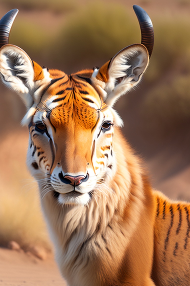 Lexica - The antelope has horns, but its skin is in the shape of a tiger.