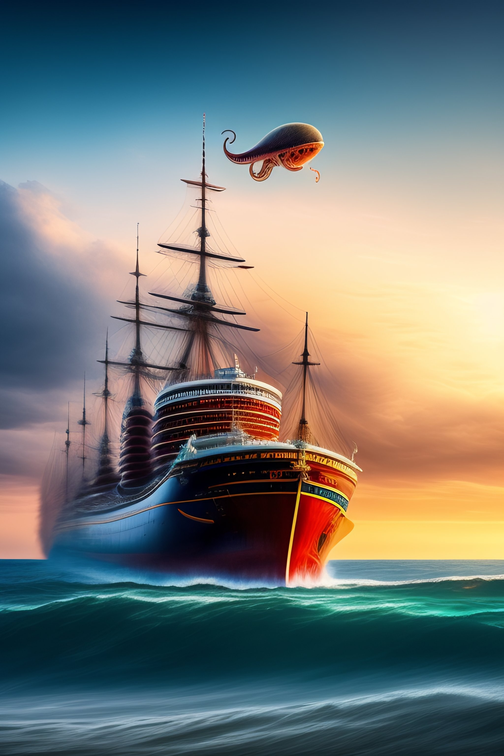 Lexica - A giant octopus grabbing a ship