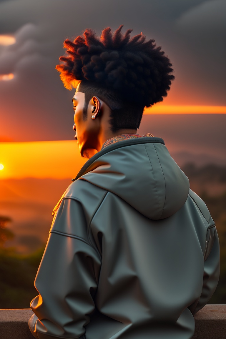 Lexica - A Vietnamese rapper with curly hair, back view, face not ...