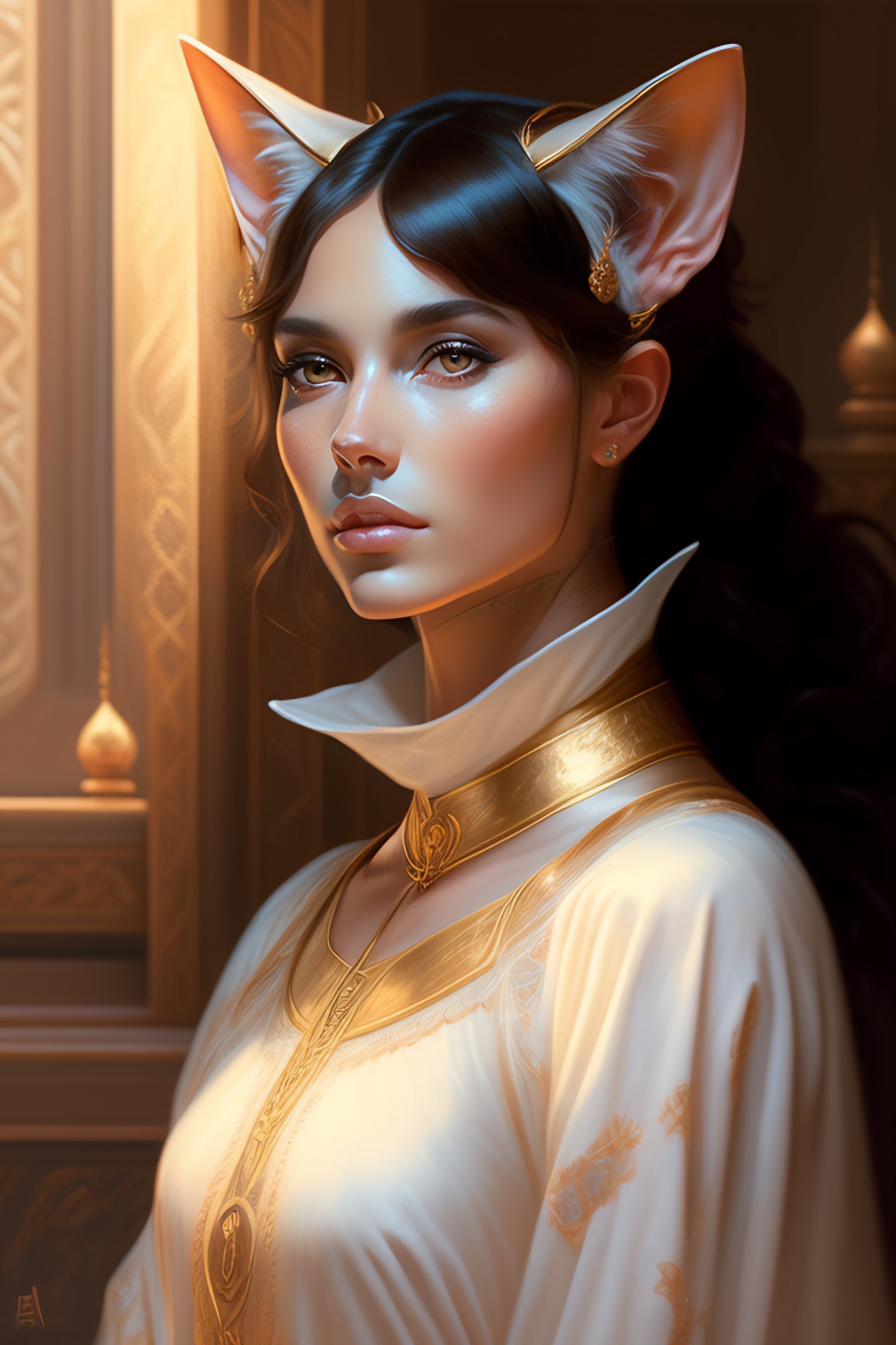 Lexica - Portrait of a cat girl, furry body, full body, large ears ...