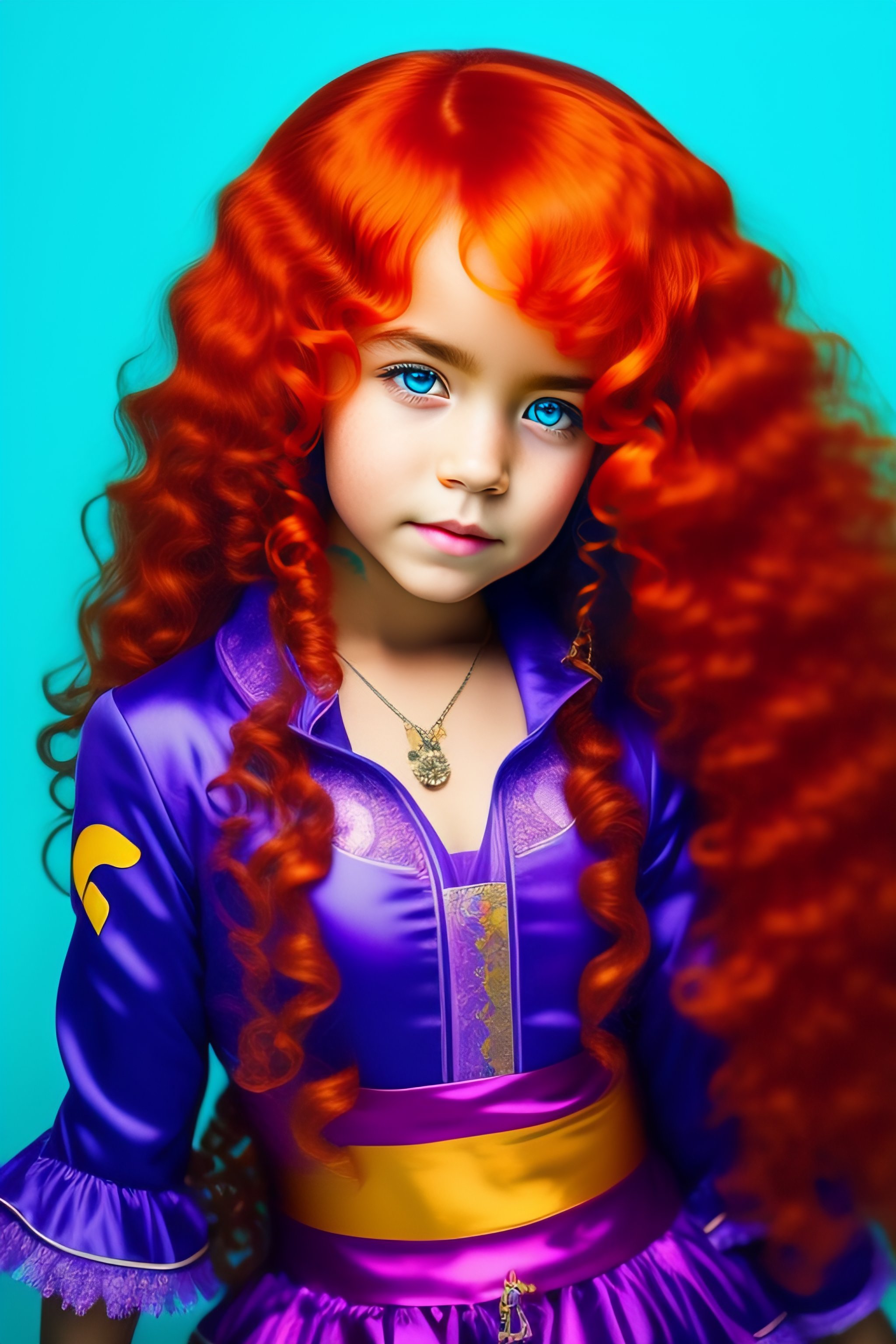 Lexica - Reddish orange, long curly hair with cyan highlights, with ...