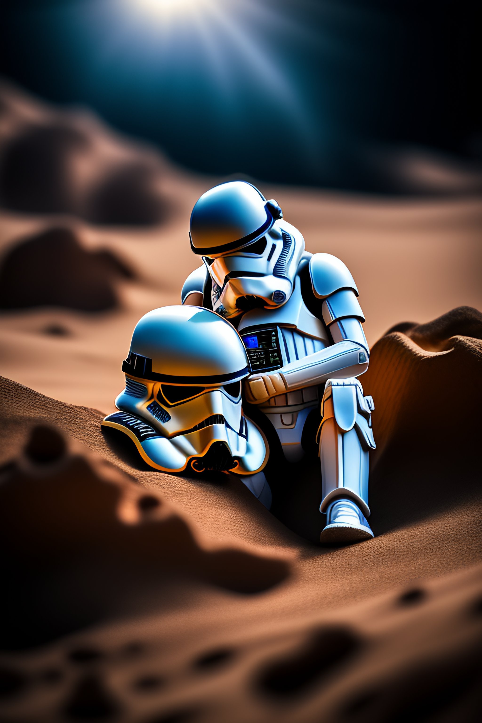 Lexica - A heart-wrenching scene of a Star Wars stormtrooper cradling ...