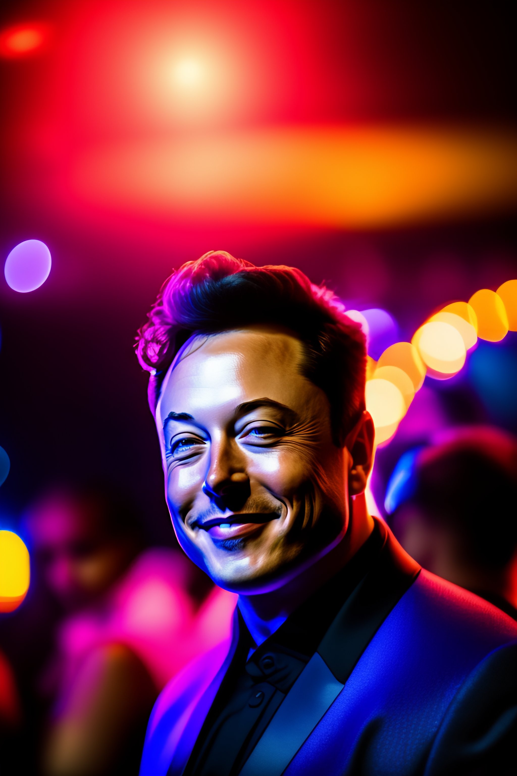 Lexica - Potrait of Elon Musk, party scene, 8k, cinematic, glow, bloom ...