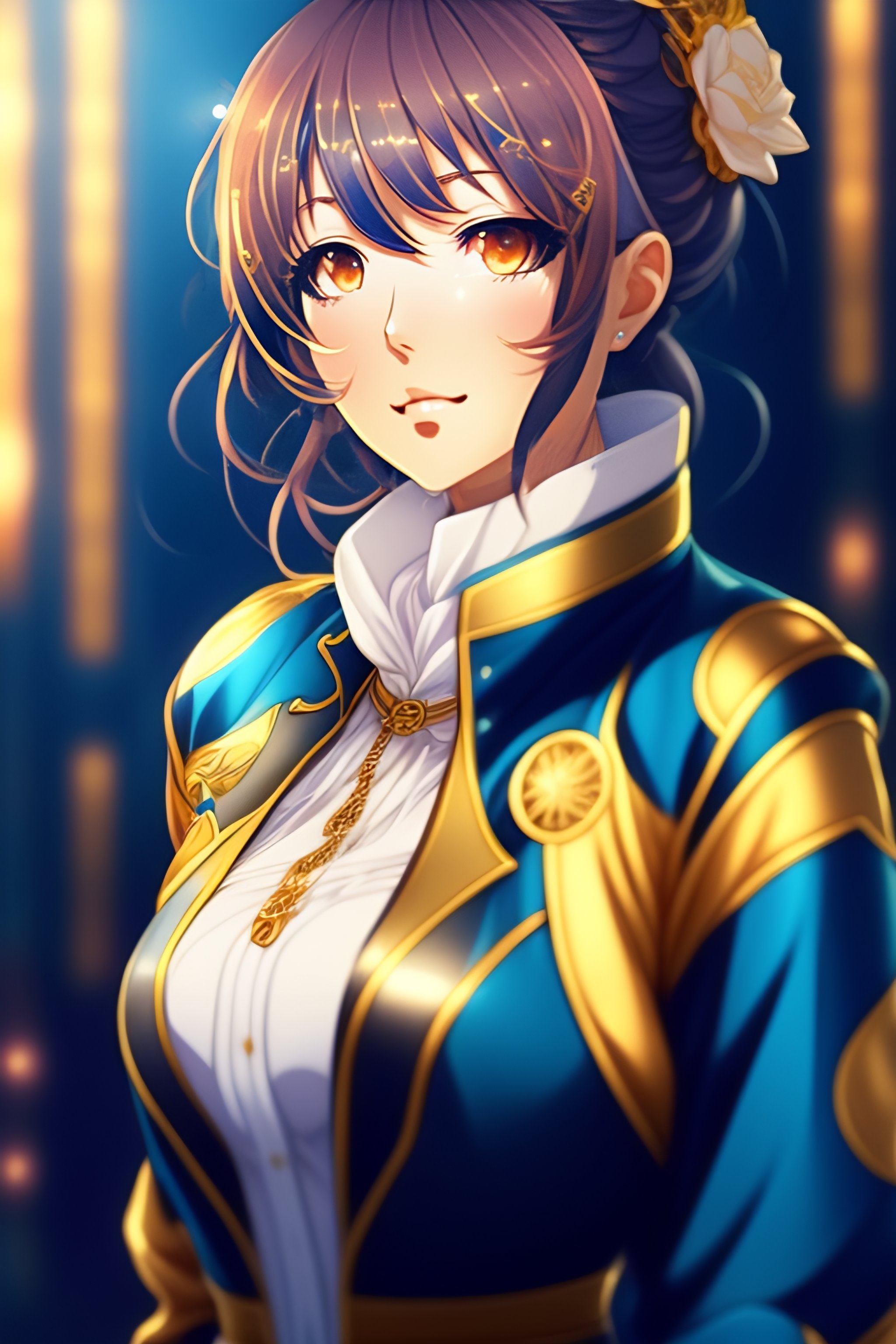 Lexica - A woman in a blue and gold outfit, a character portrait by ...