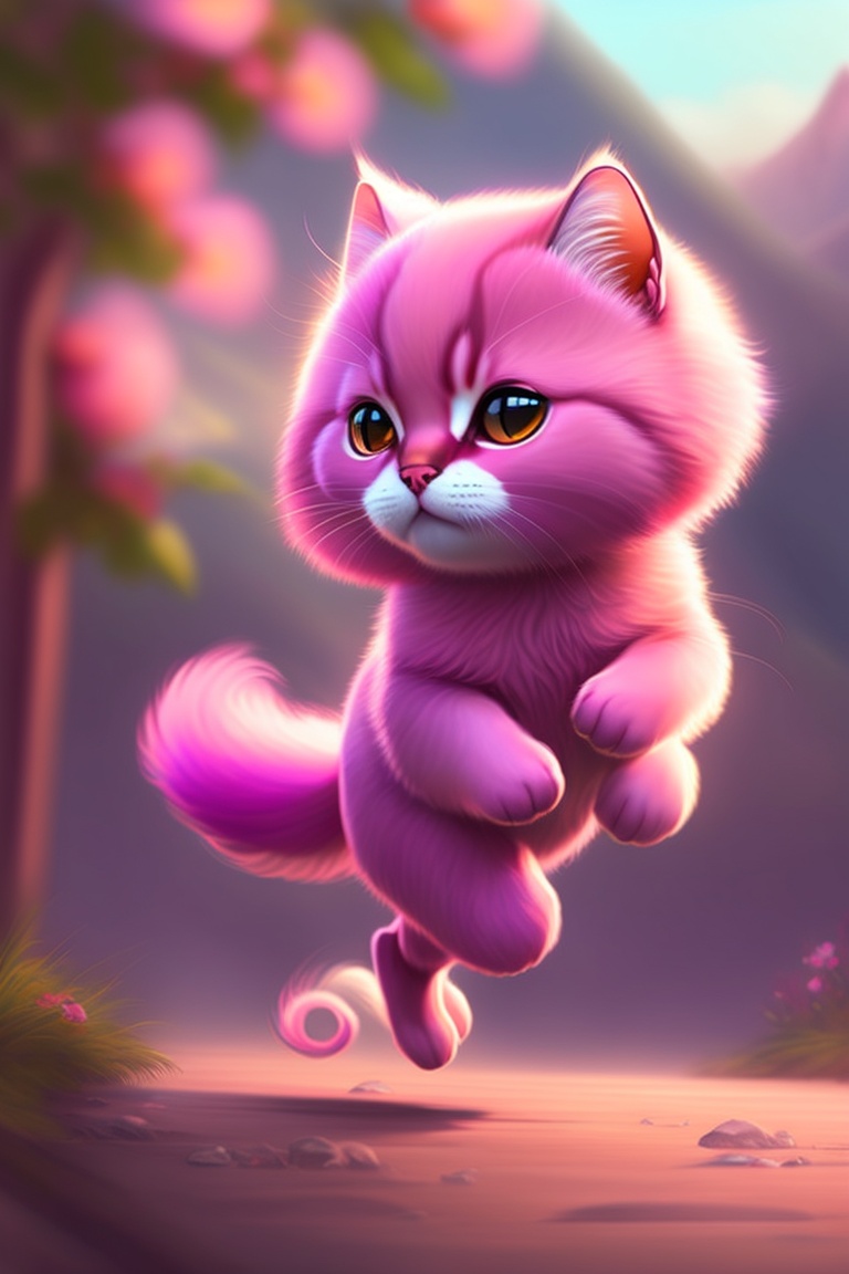 Lexica - Khaoo mane, pink cat, cute, animate, run, smile