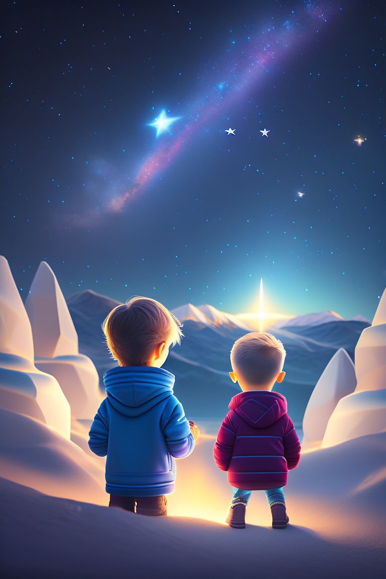Lexica - Two boys watching stars, cartoon 3D, 8K