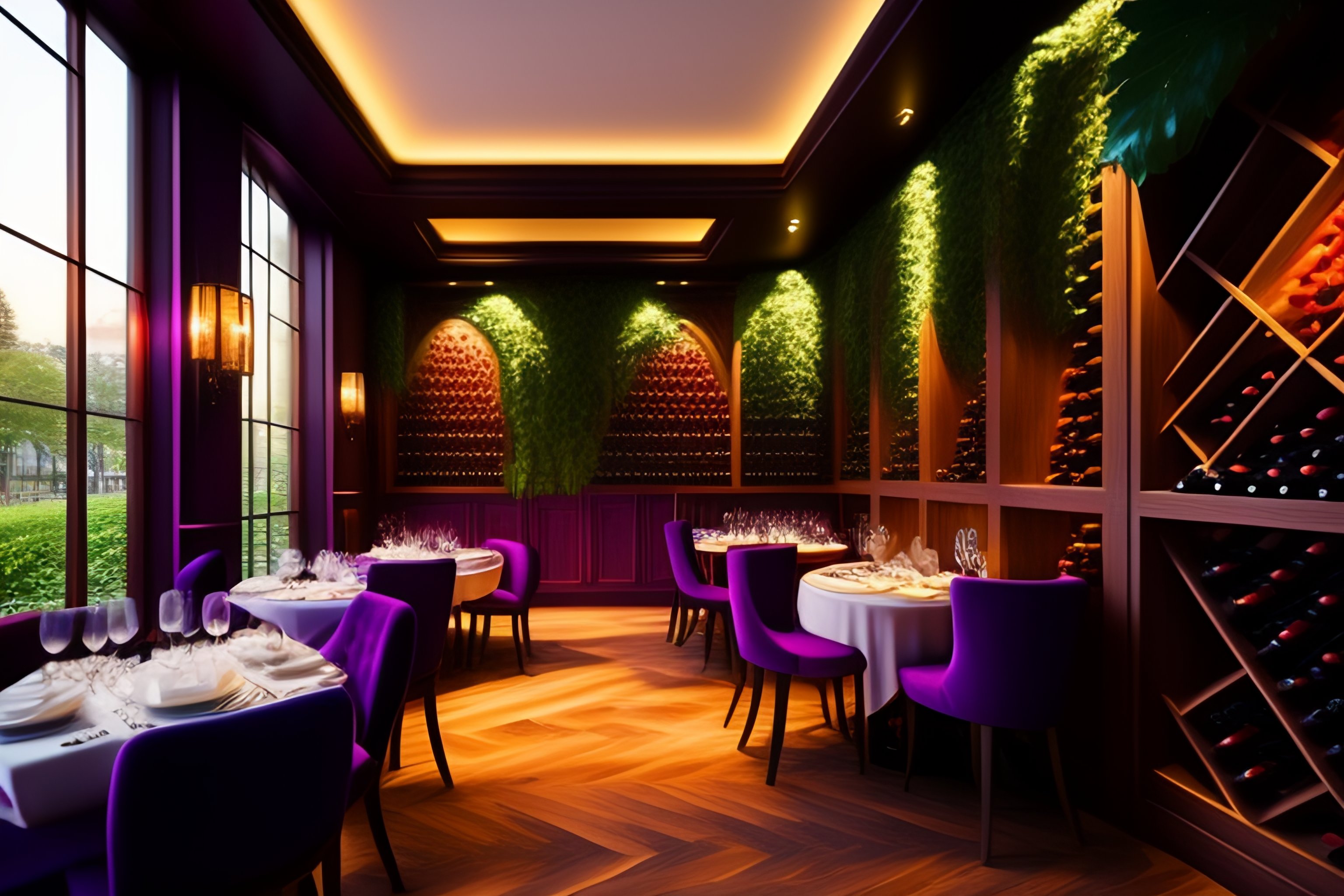 Lexica - Restaurant design::5, wine room, grape wine wall plants::4 ...