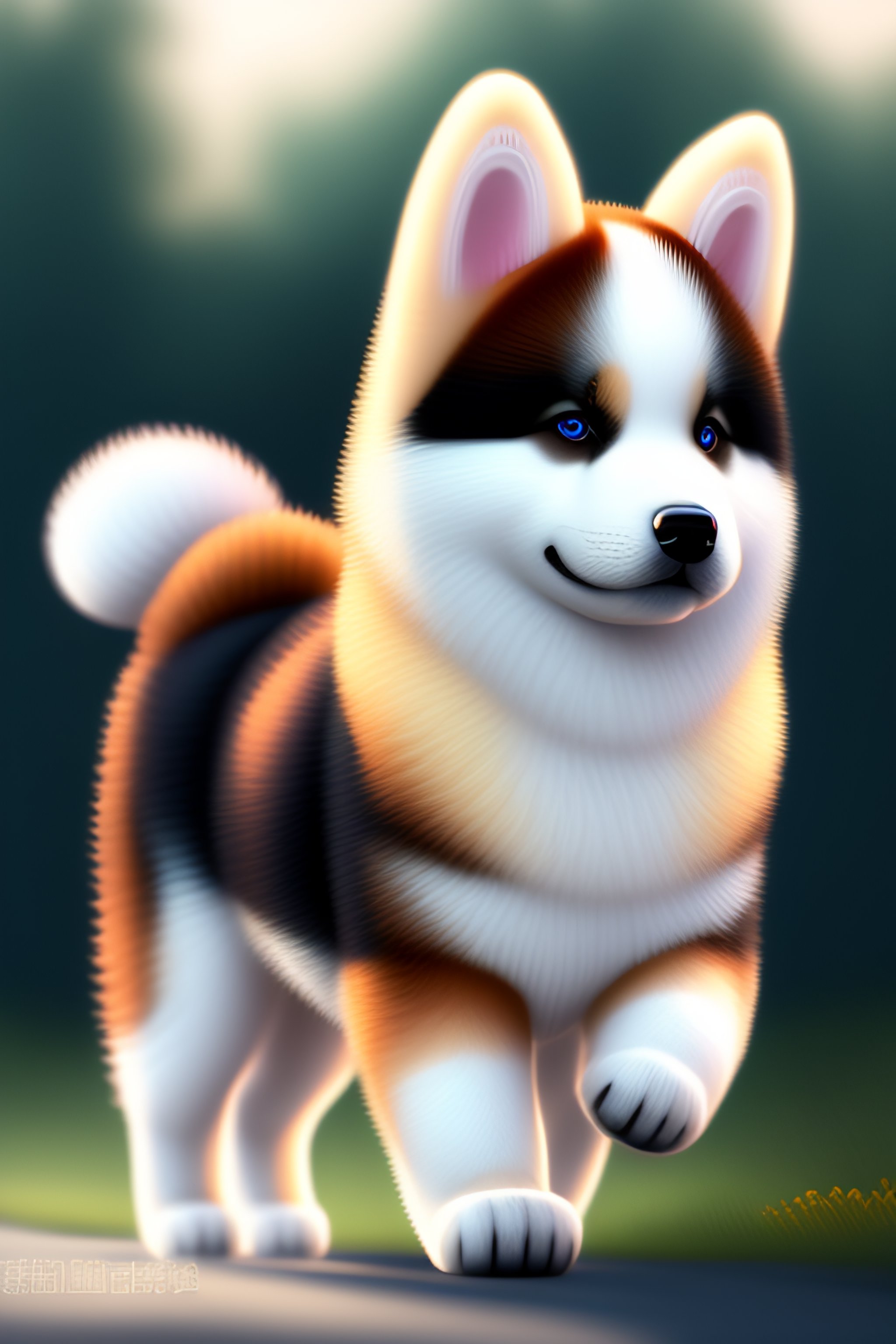 Lexica - CUTE AND ADORABLE CARTOON FLUFFY AKITA INU PUPPY , FANTASY ...