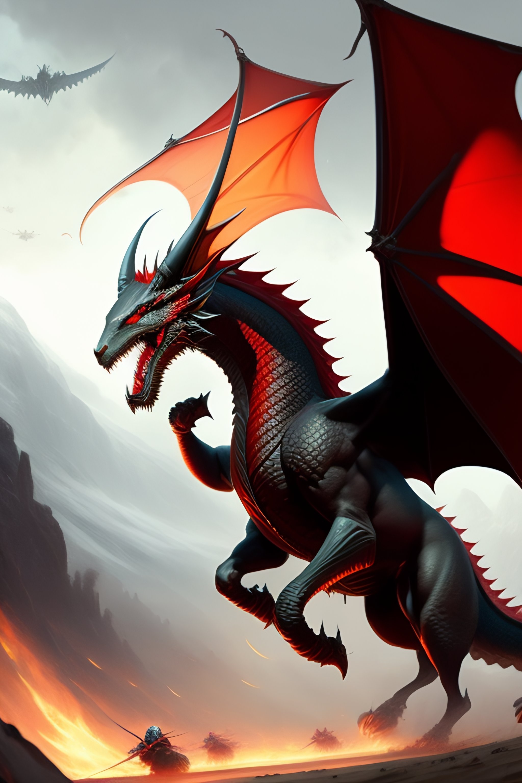 Lexica - A red dragon landing on fleeing medieval infantry, by greg ...