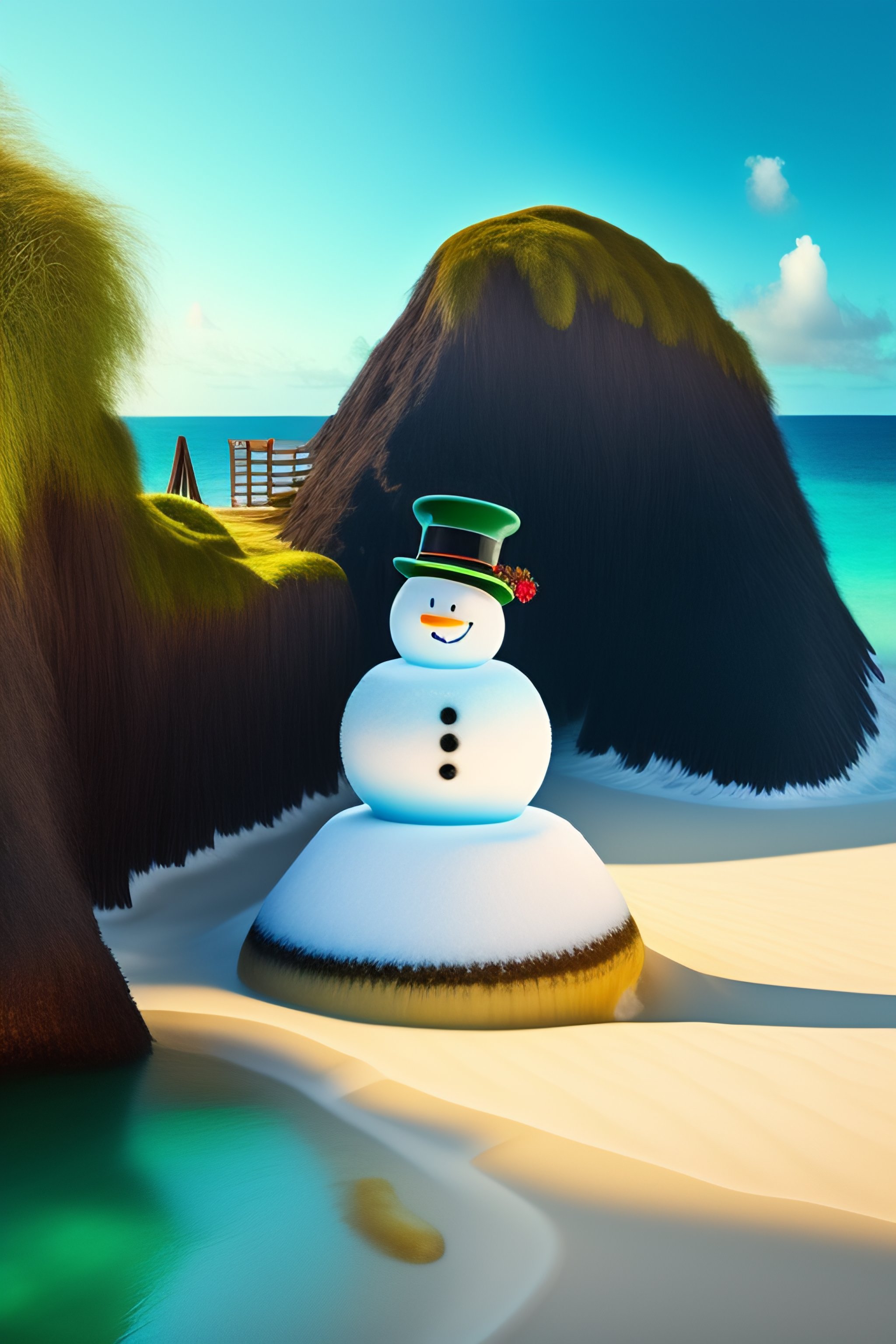 Lexica - Snowman lost in a cribean island, picaso stile