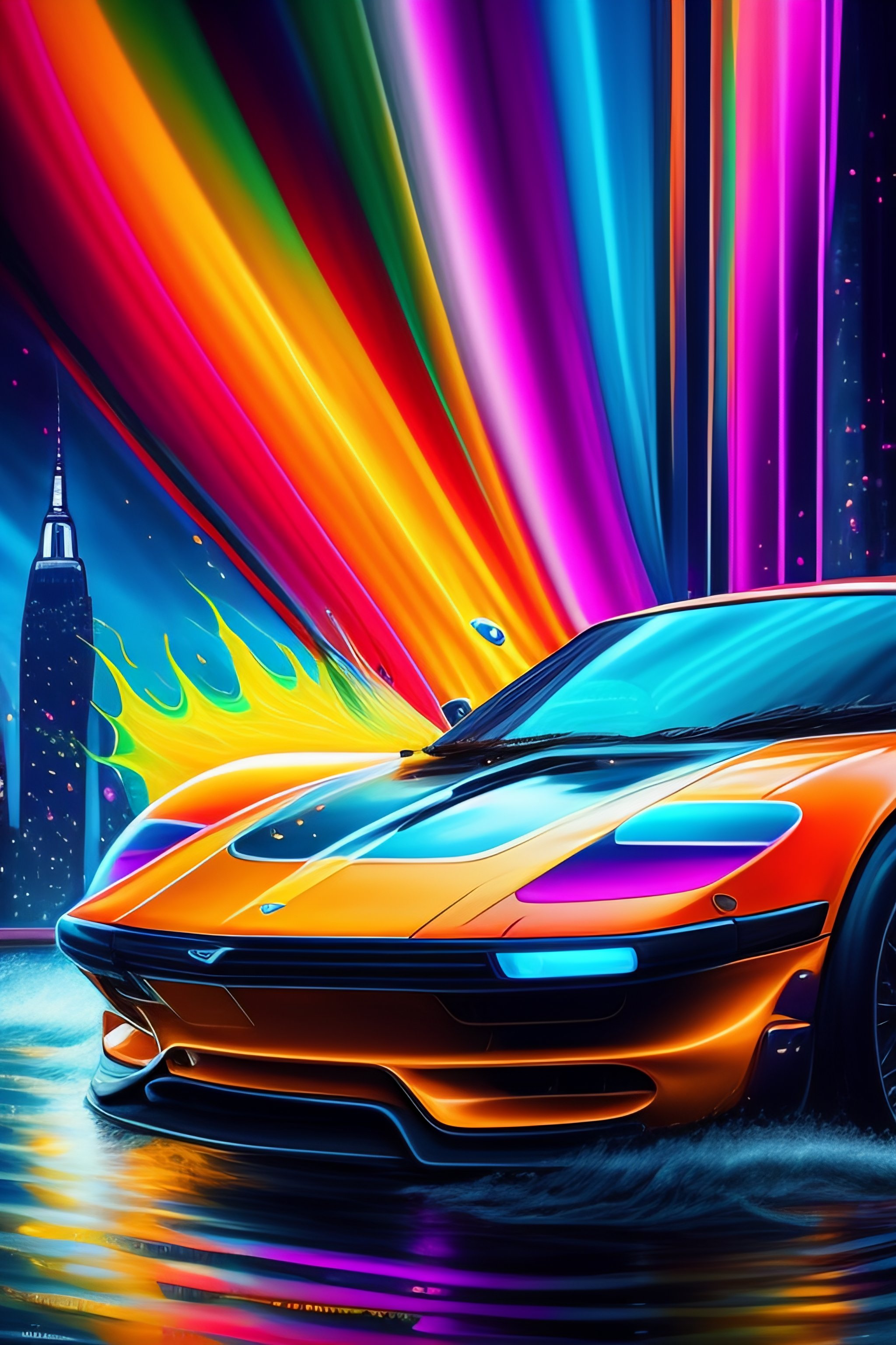 Lexica - Car wash in NYC, water splashes, pop art, party lightning ...