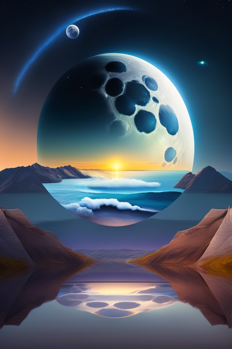 Lexica - The Moon over a coastline, during summer time, Abstract Art ...