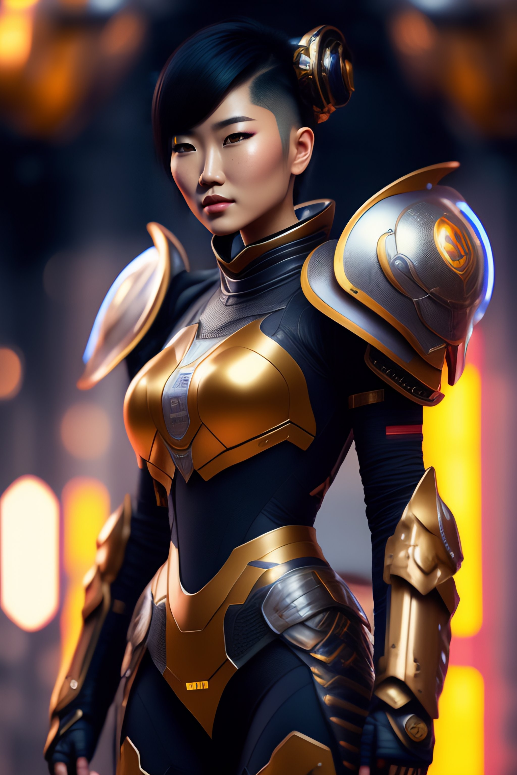 Lexica - Mech punk armour with short hair asian girl, battle status ...