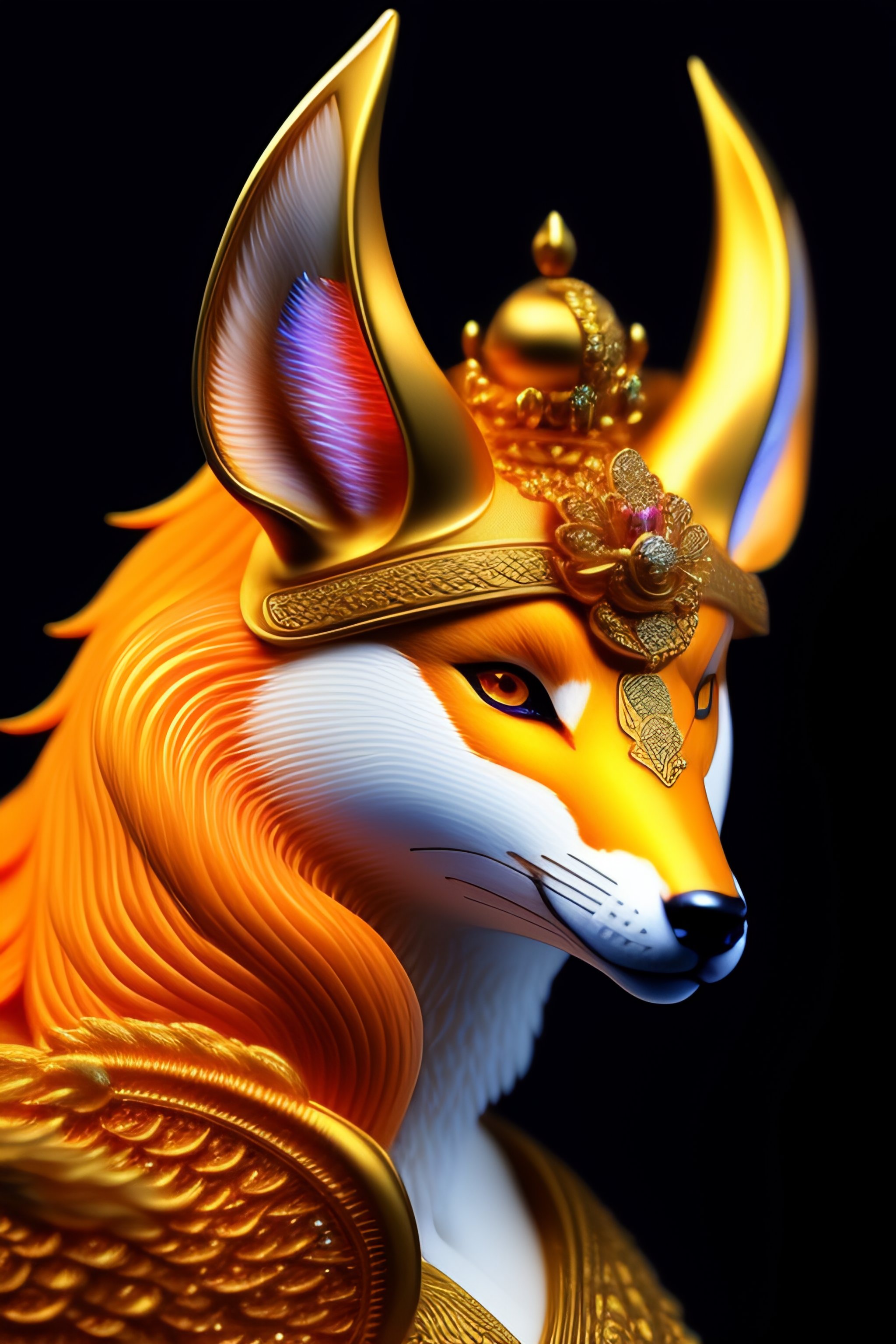 Lexica - 3 d nine tailed fox goddess close - up profile portrait with ...