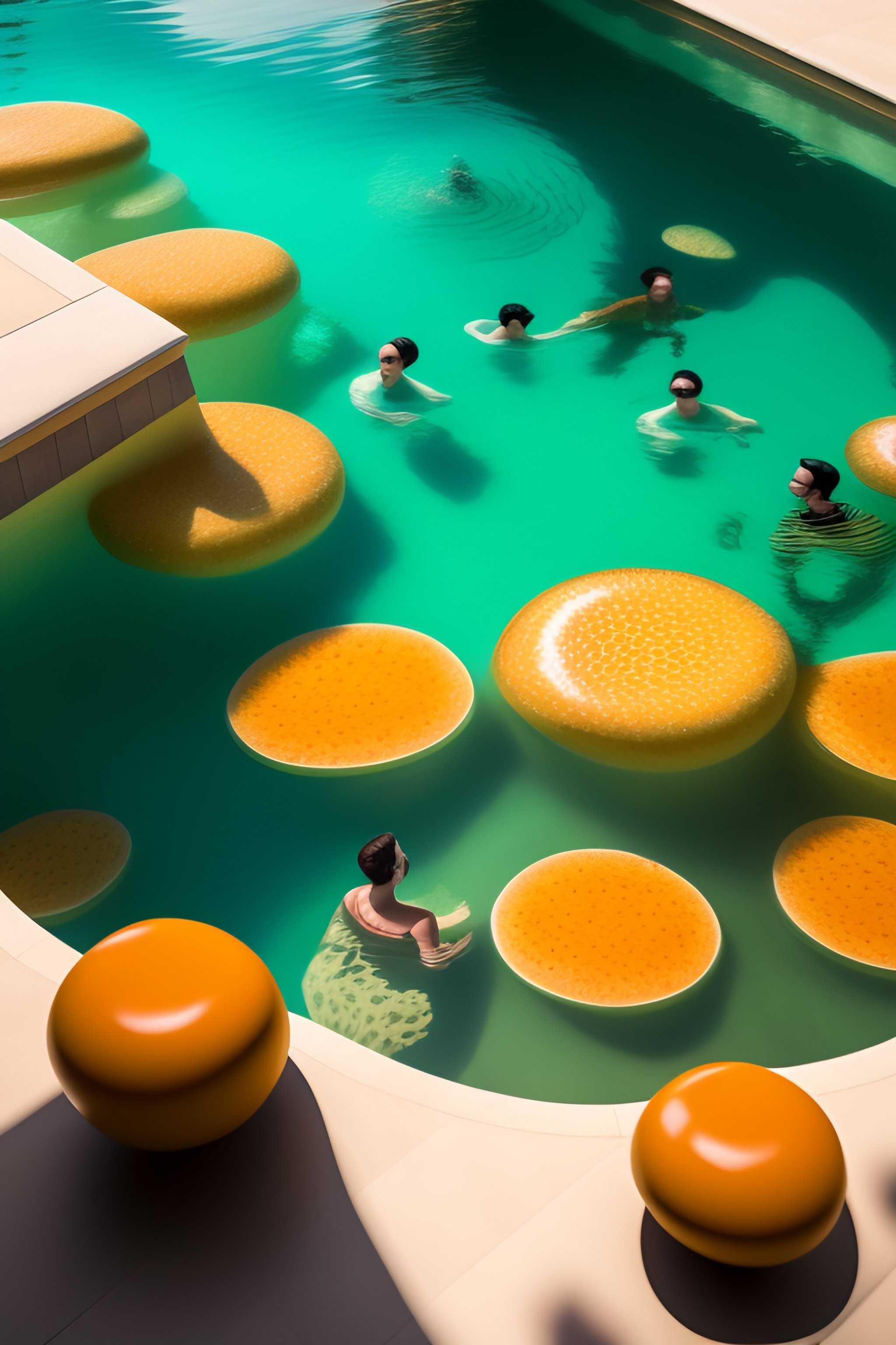 Lexica - People swimming in cheddar sauce pool, octane render, focus ...