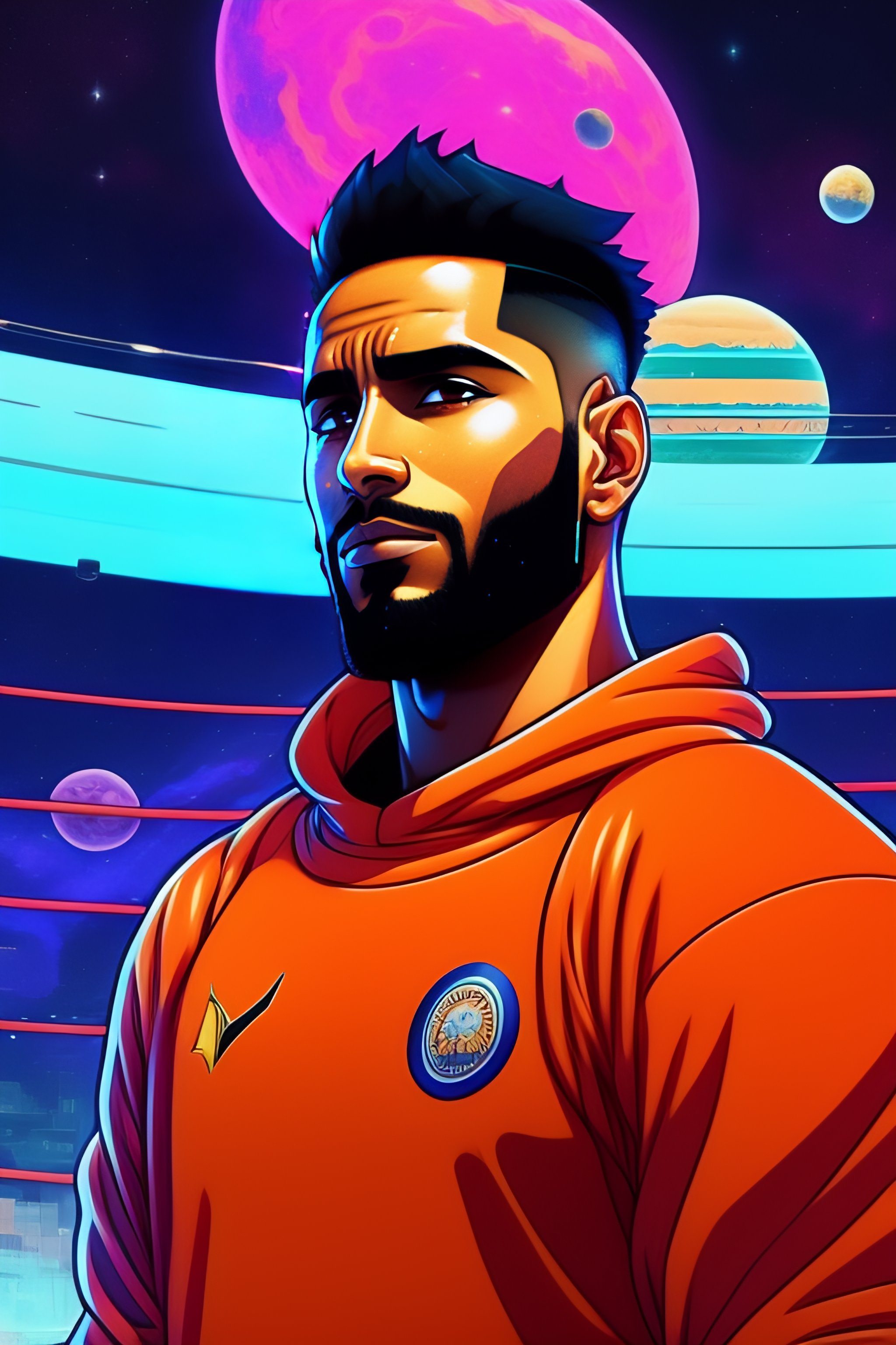 Lexica - Photo of a huge Riyad Mahrez monster in the space, style of ...