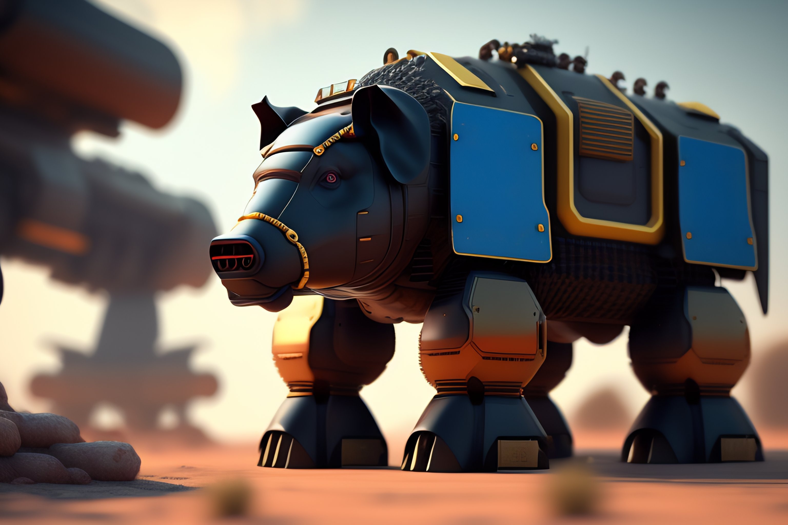 Lexica - (giant pig faced combat mech armed with artillery guns ...