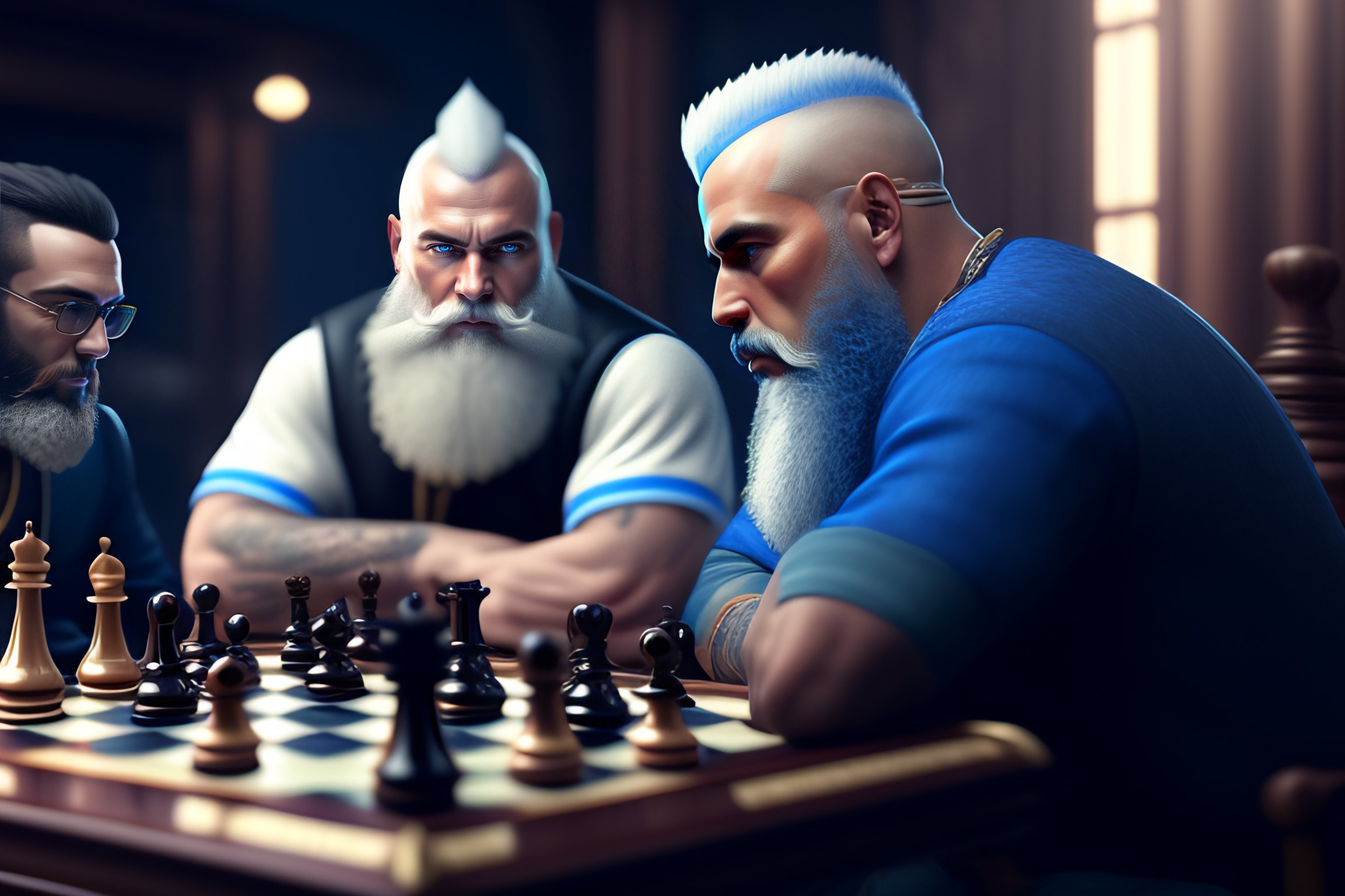 Lexica - A white man with a beard and a blue mohawk outplays a ...