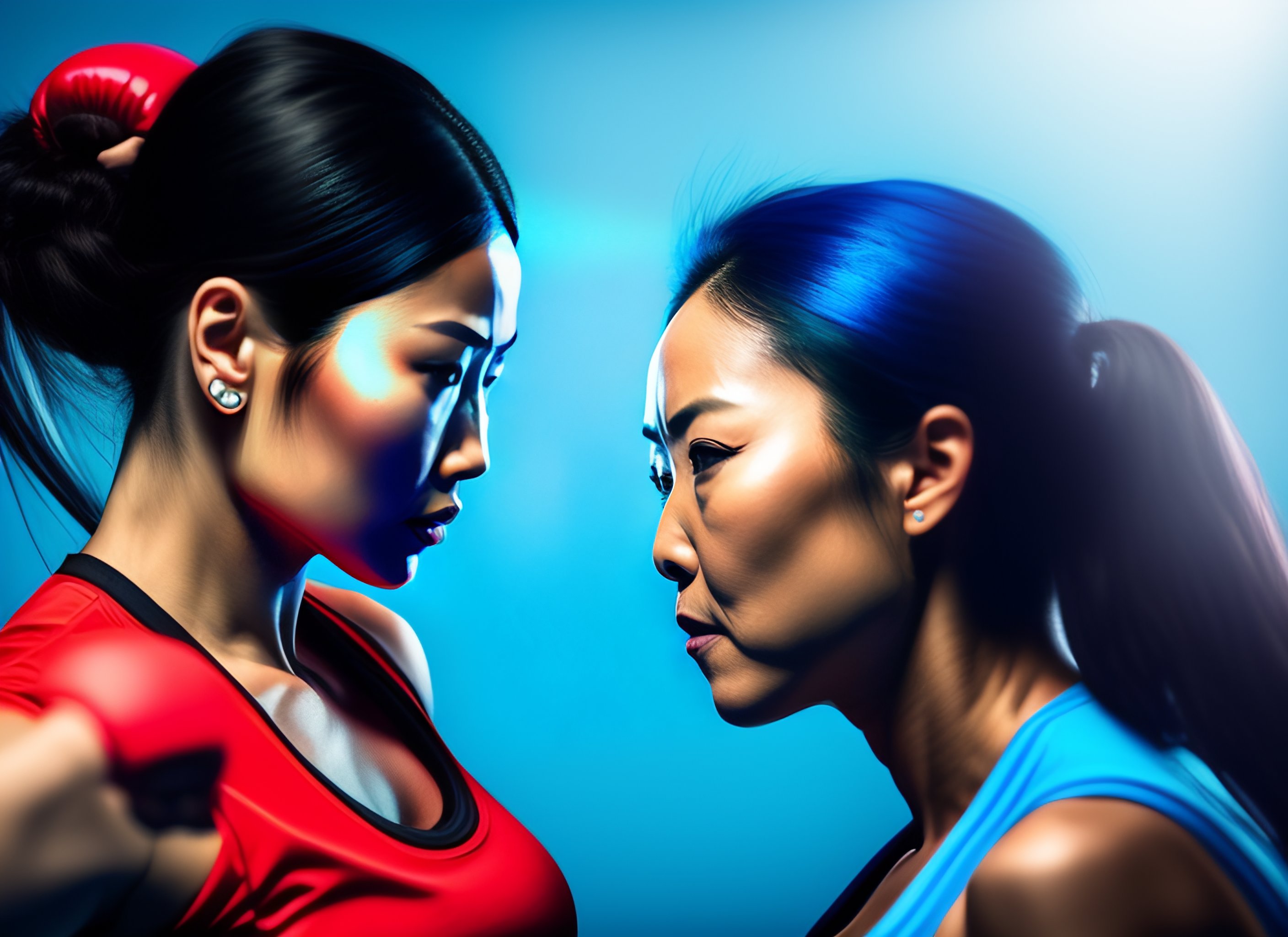 Lexica - Martial arts fighting lady sweating blue clothes