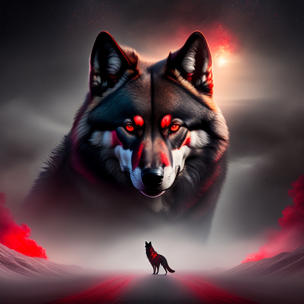 Lexica - Black bloody wolf, with red eyes are explosion, wolf body ...