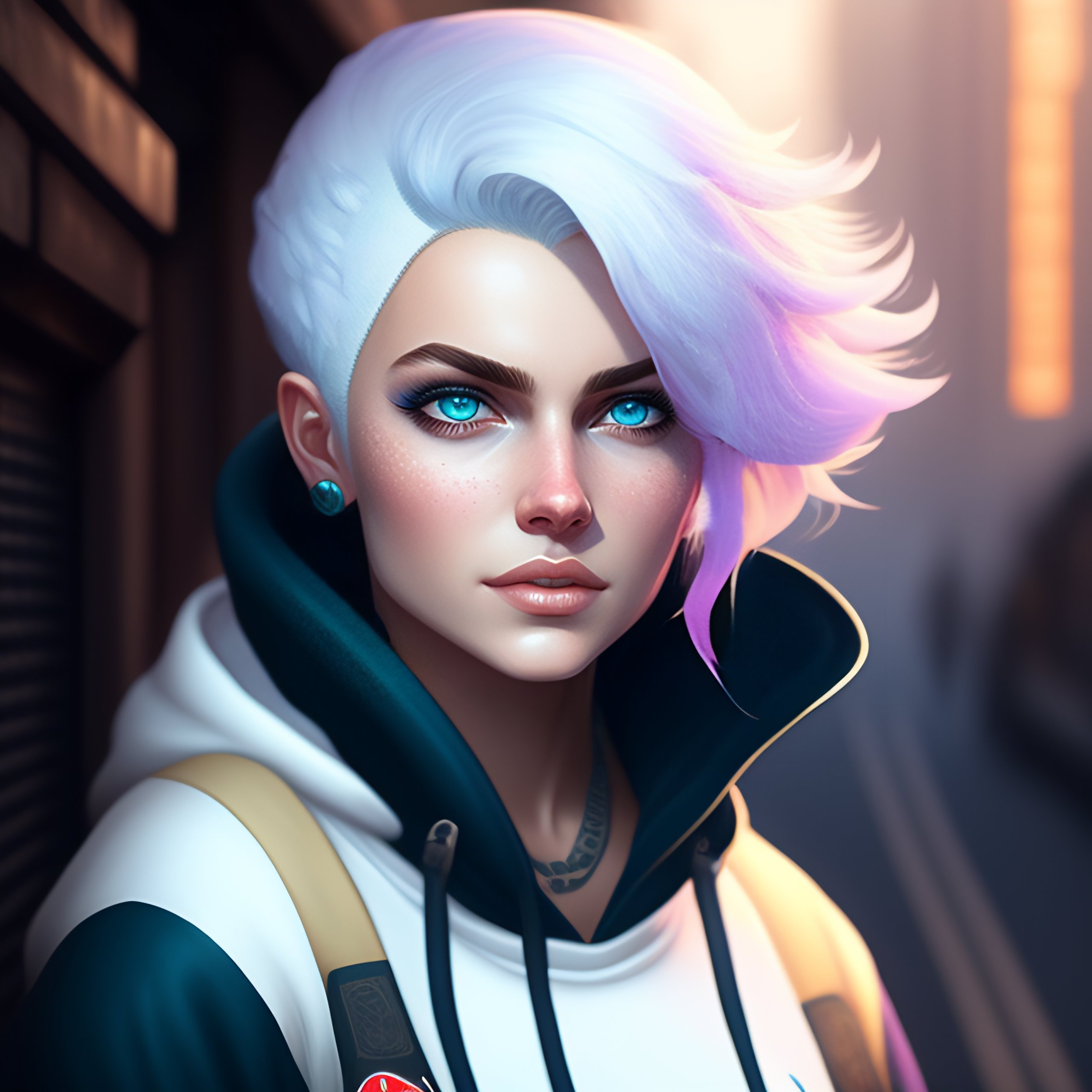 Lexica - Highly detailed portrait of a sewer punk lady student, blue ...