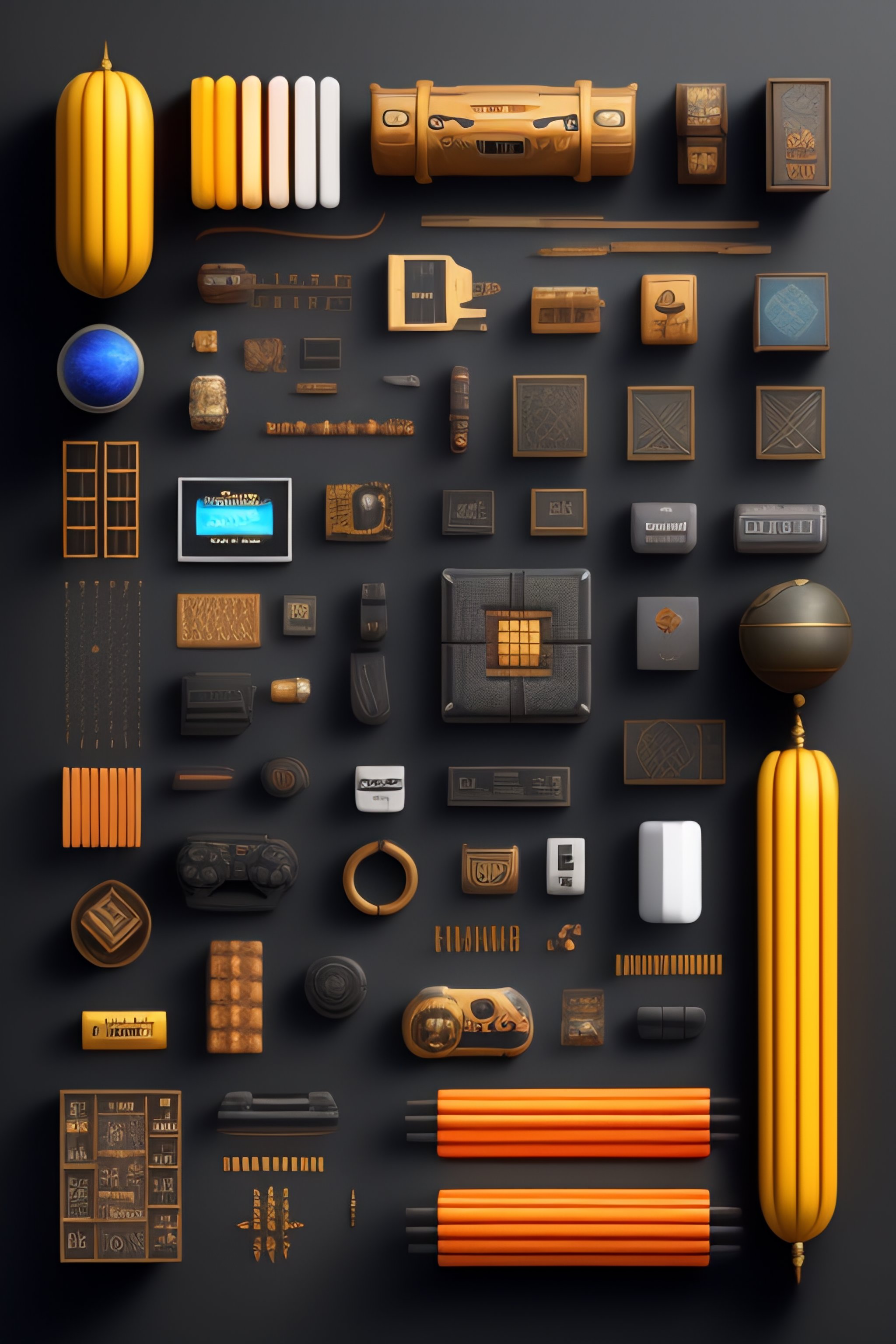 Lexica - Video games, Costumes and props, Knolling, Knolling layout ...