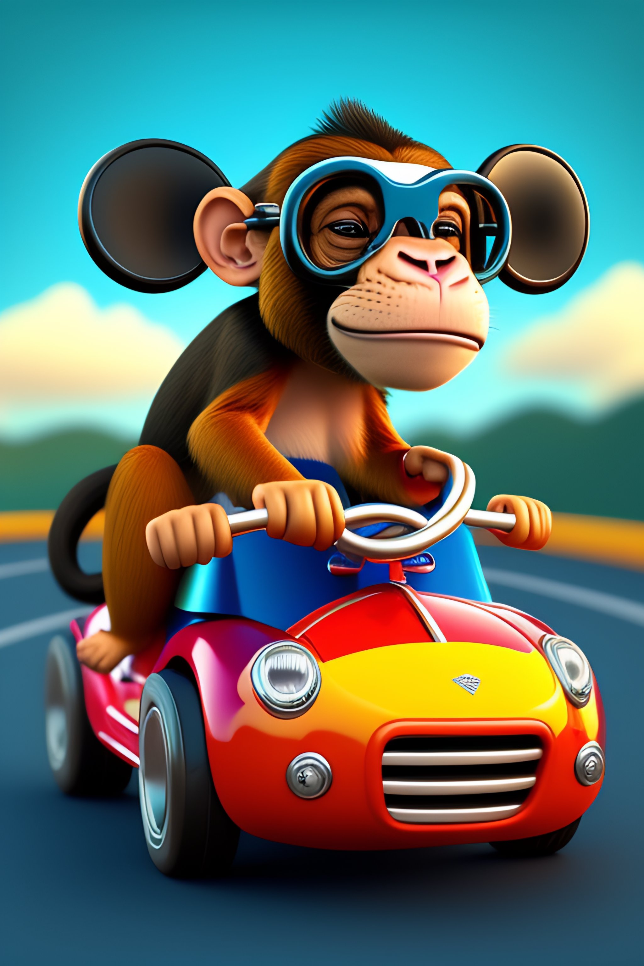 Lexica - Cartoon style monkey head with racing glasses with a steering ...