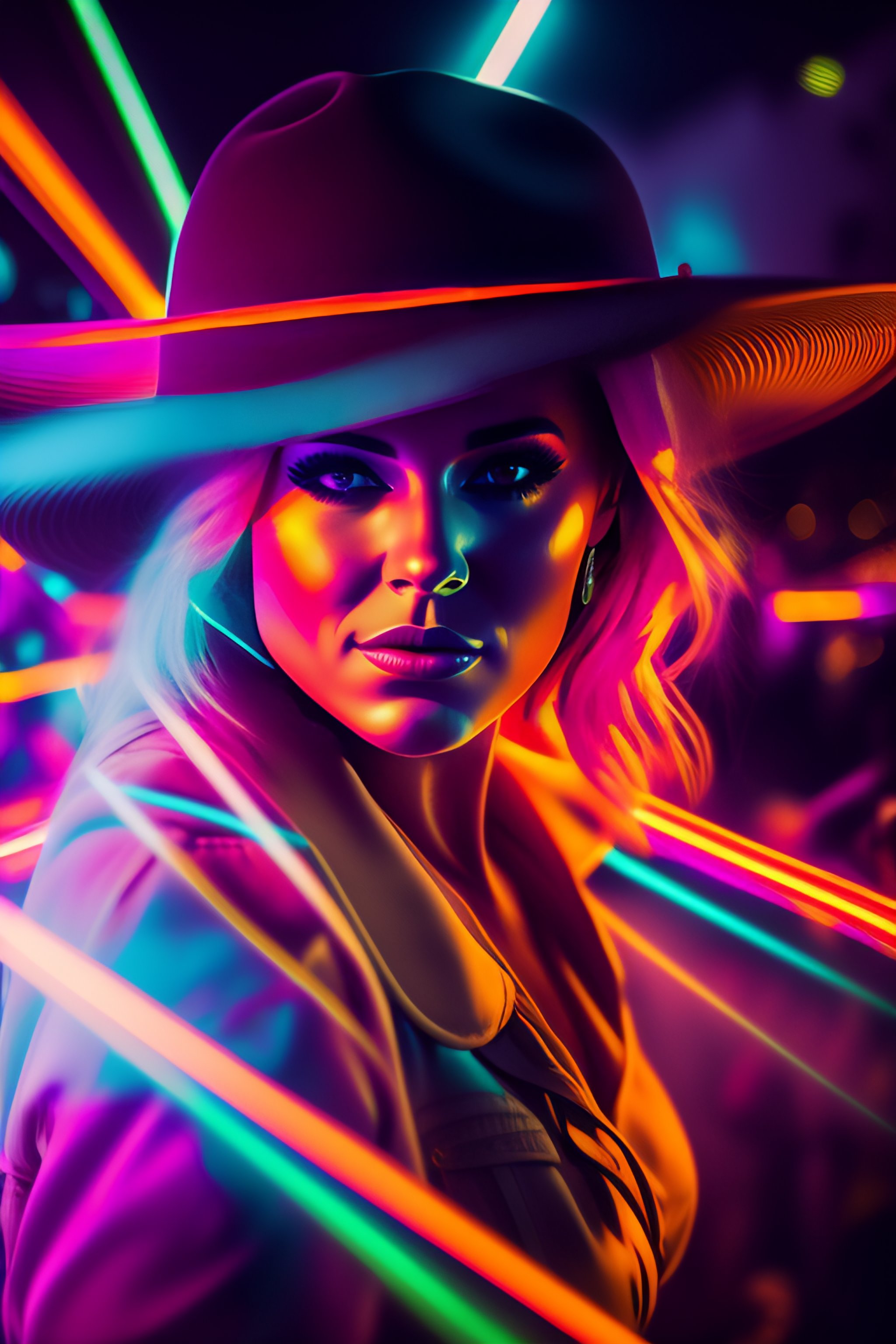 Lexica - Picasso Portrain of a woman raving in a club with lasers