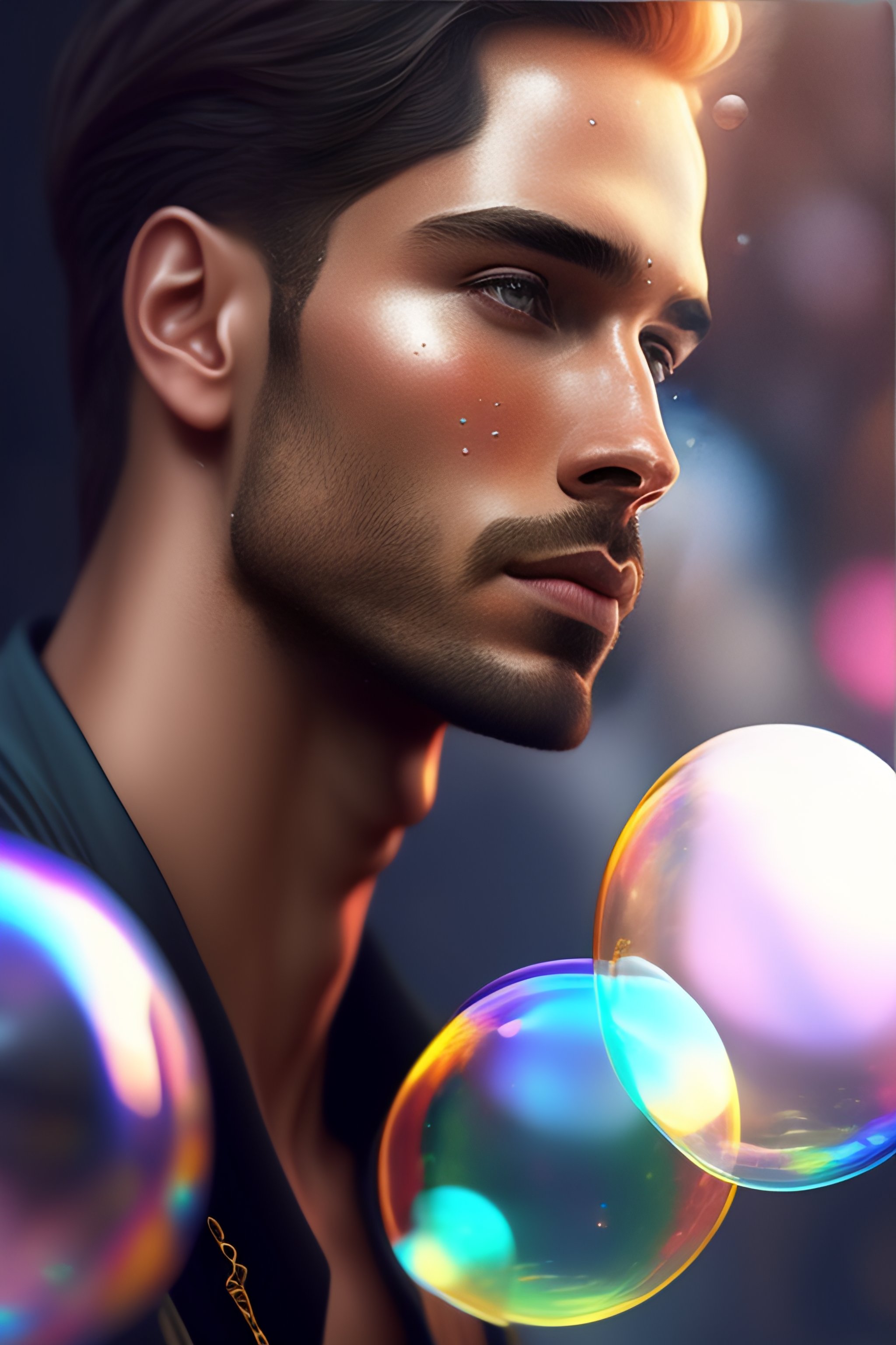 Lexica - A guy with bubbles around him, hd, detailed, artstation