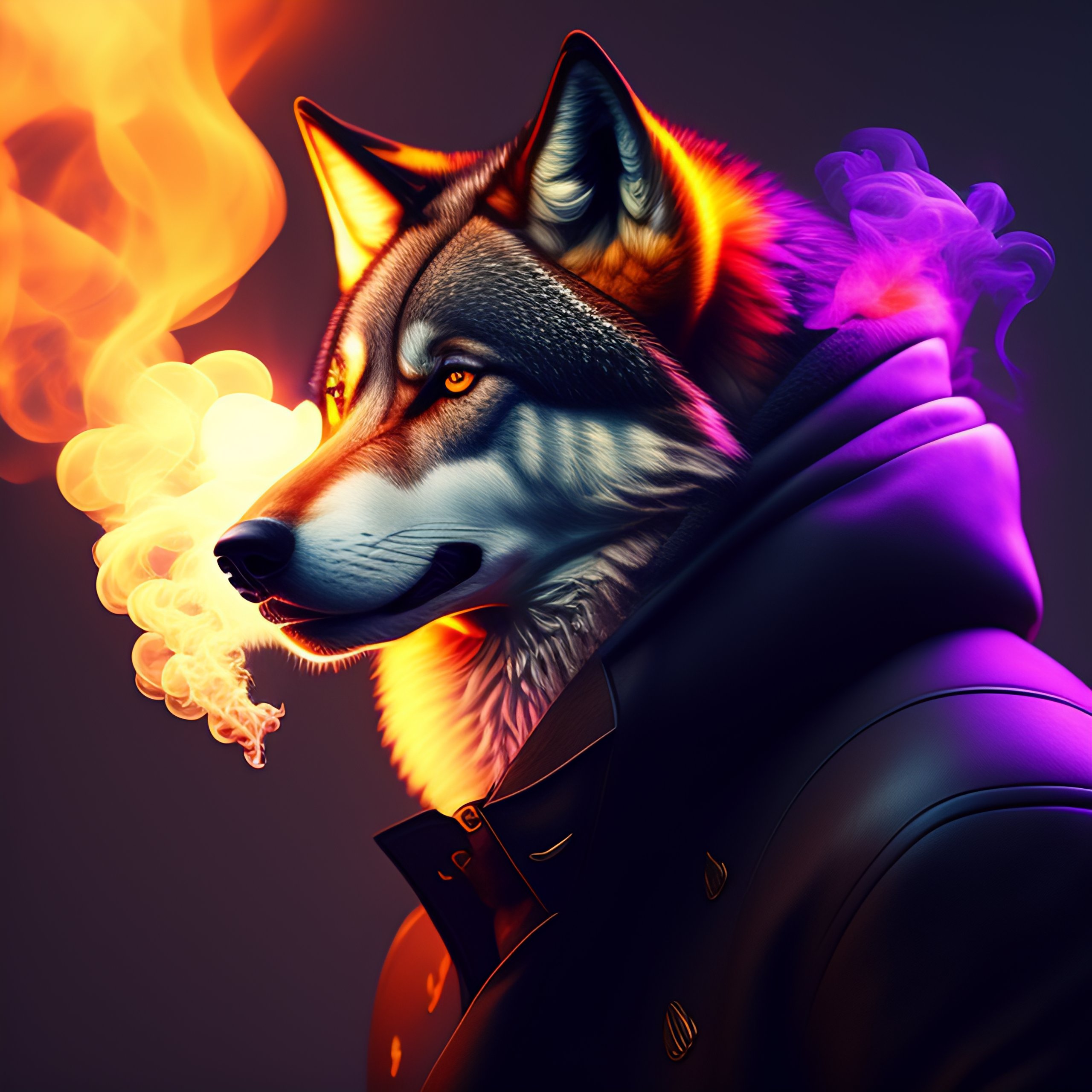Lexica - A a robotic wolf smoking a cigarette vibrant lighting, elegant ...