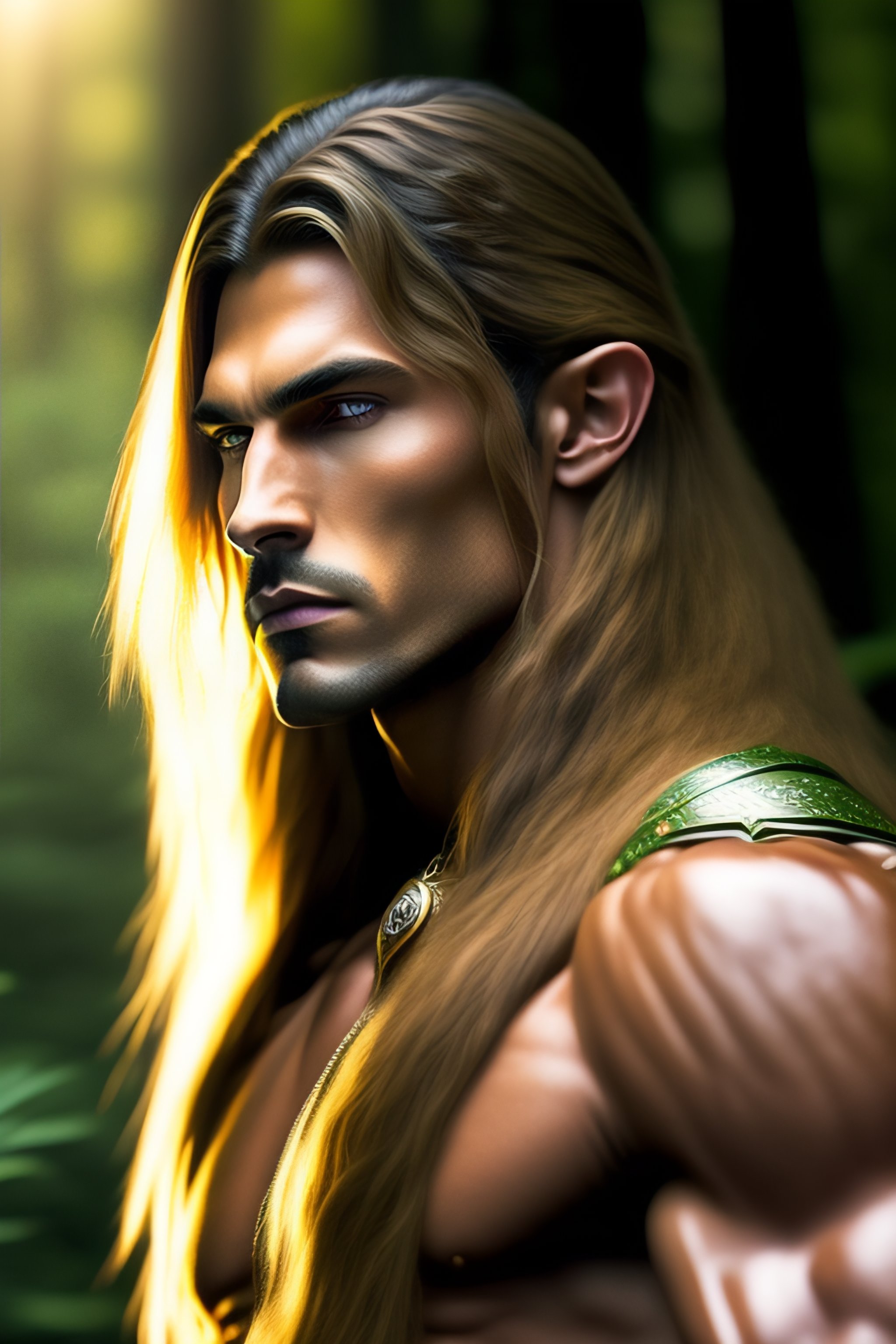 Lexica - Male slender muscular elven ranger with long hair in front of ...