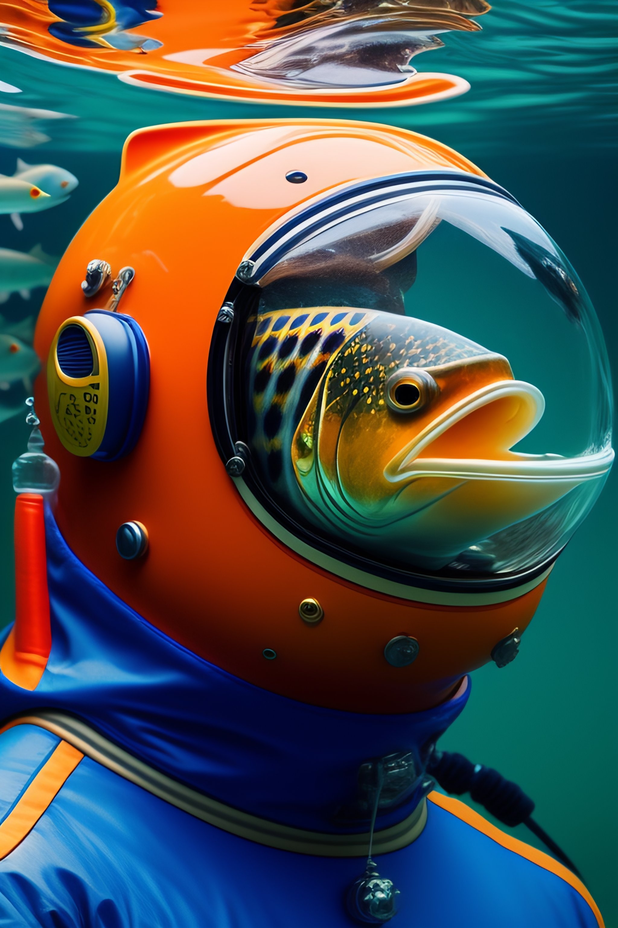 Lexica - The Fish Astronaut. the helmet is full of water and fish ...
