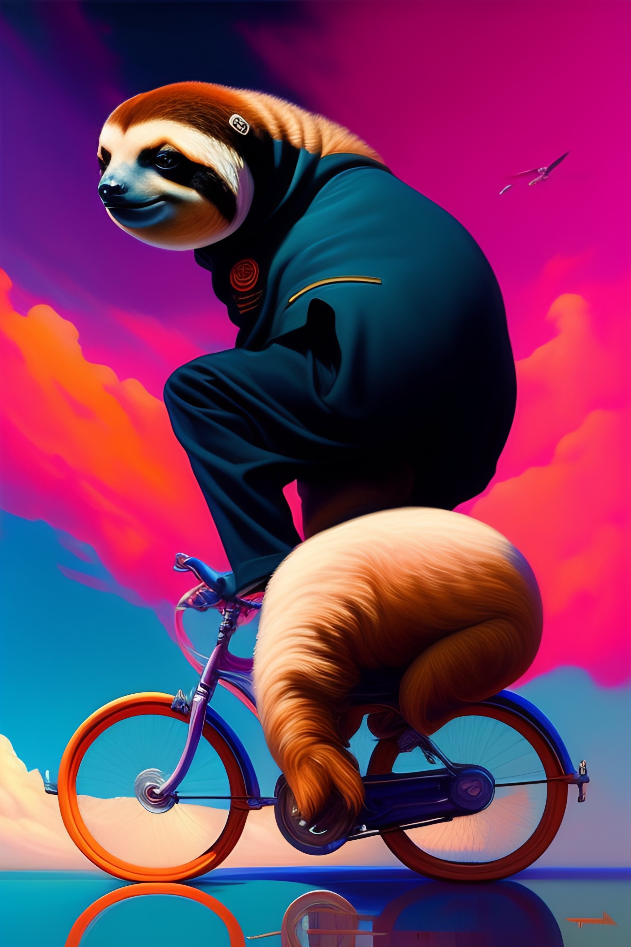 Lexica - Sloth riding a bicycle. Scene in the style of francis bacon ...
