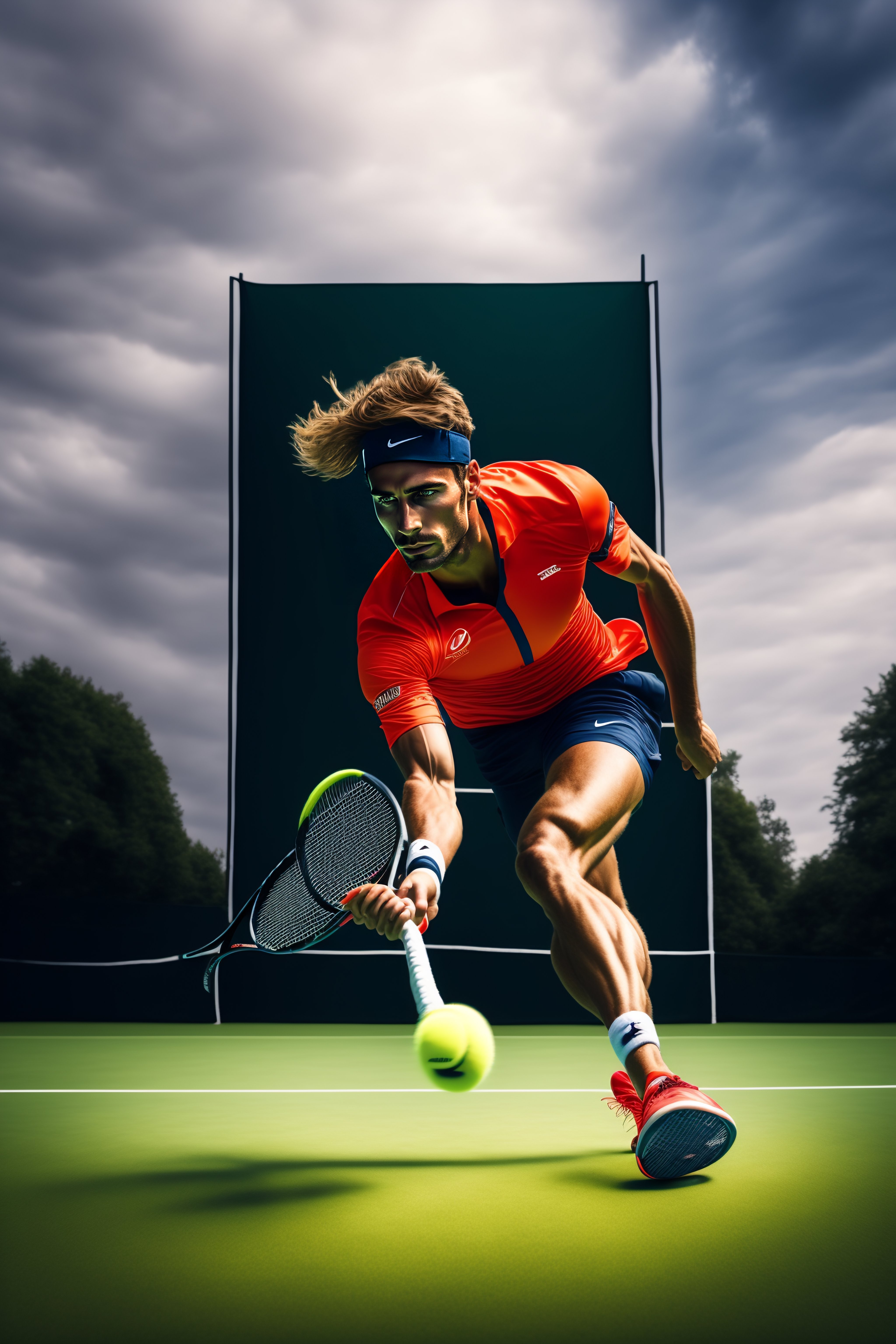 Lexica - Poster of an European pro tennis player playing a match on ...