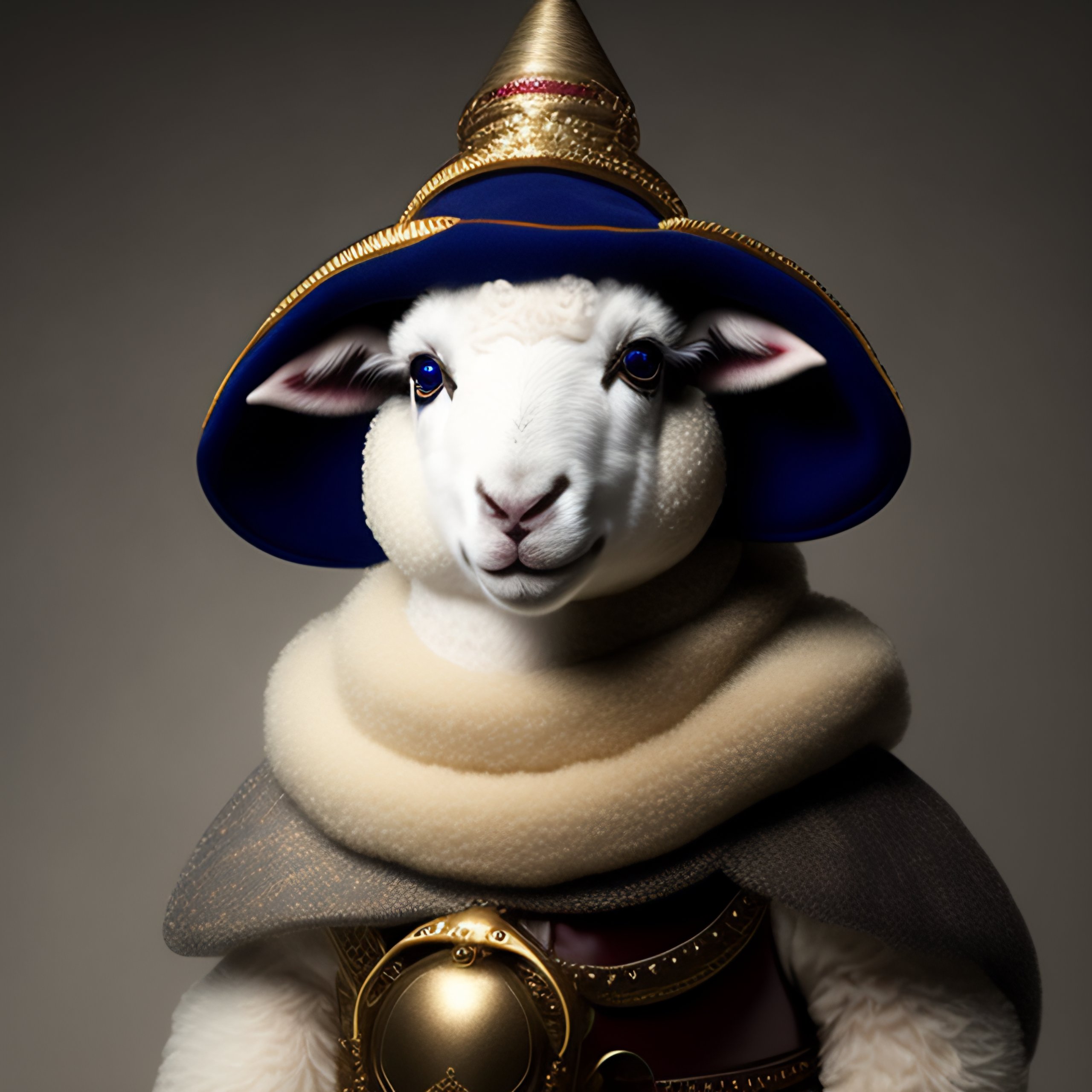 Lexica - A robotic lamb muppet dressed like a medieval wizard using a ...