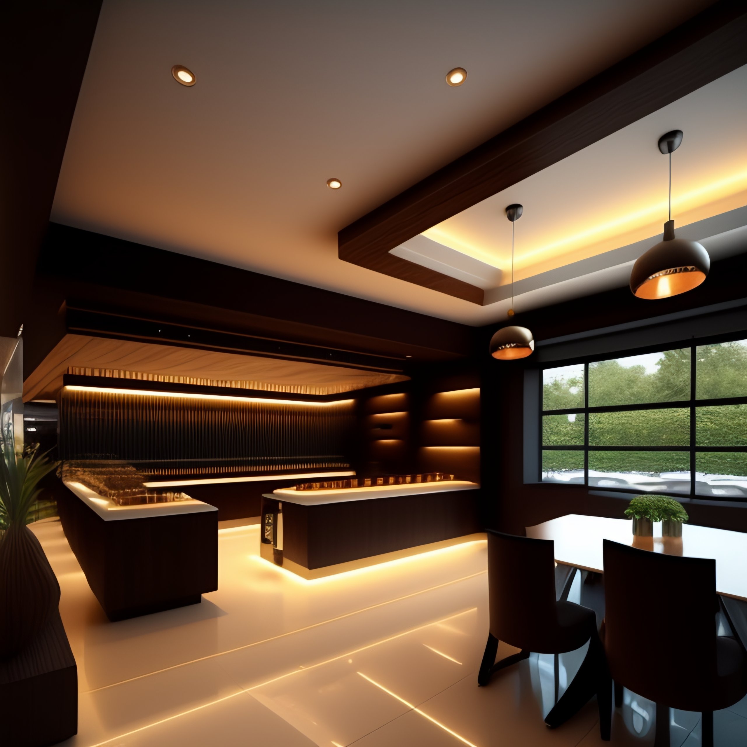 Lexica - Simple looks, large restaurants interior, construction